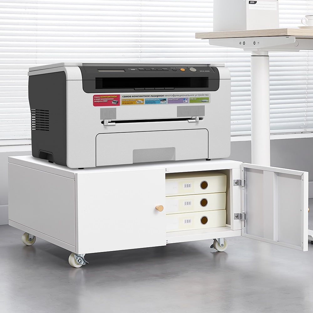 Mobile Printer Stand, Copier Rolling File Cabinet with 2 Doors and 4 ...
