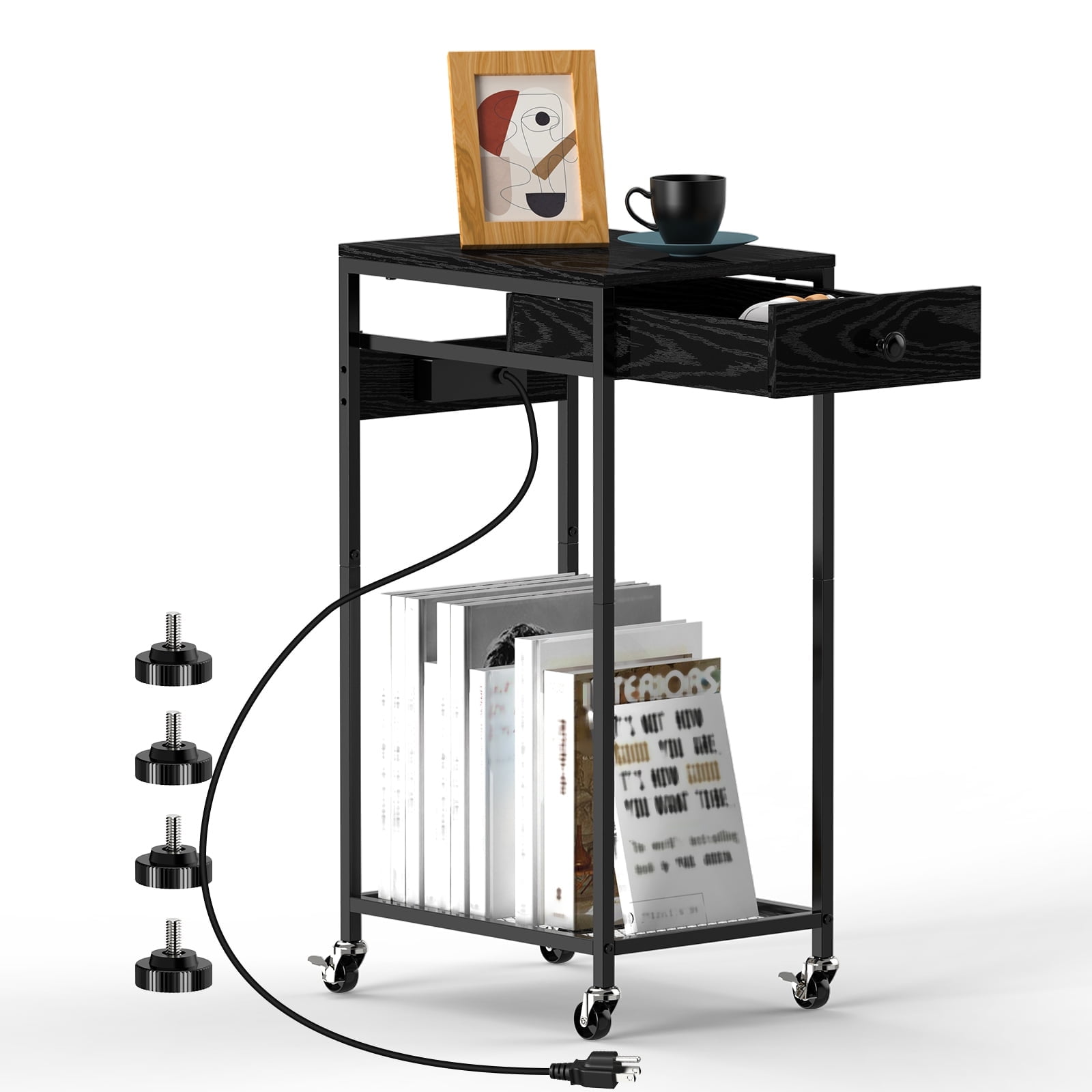 Mobile Printer Stand with Storage Drawer & Charging Station, Rolling ...