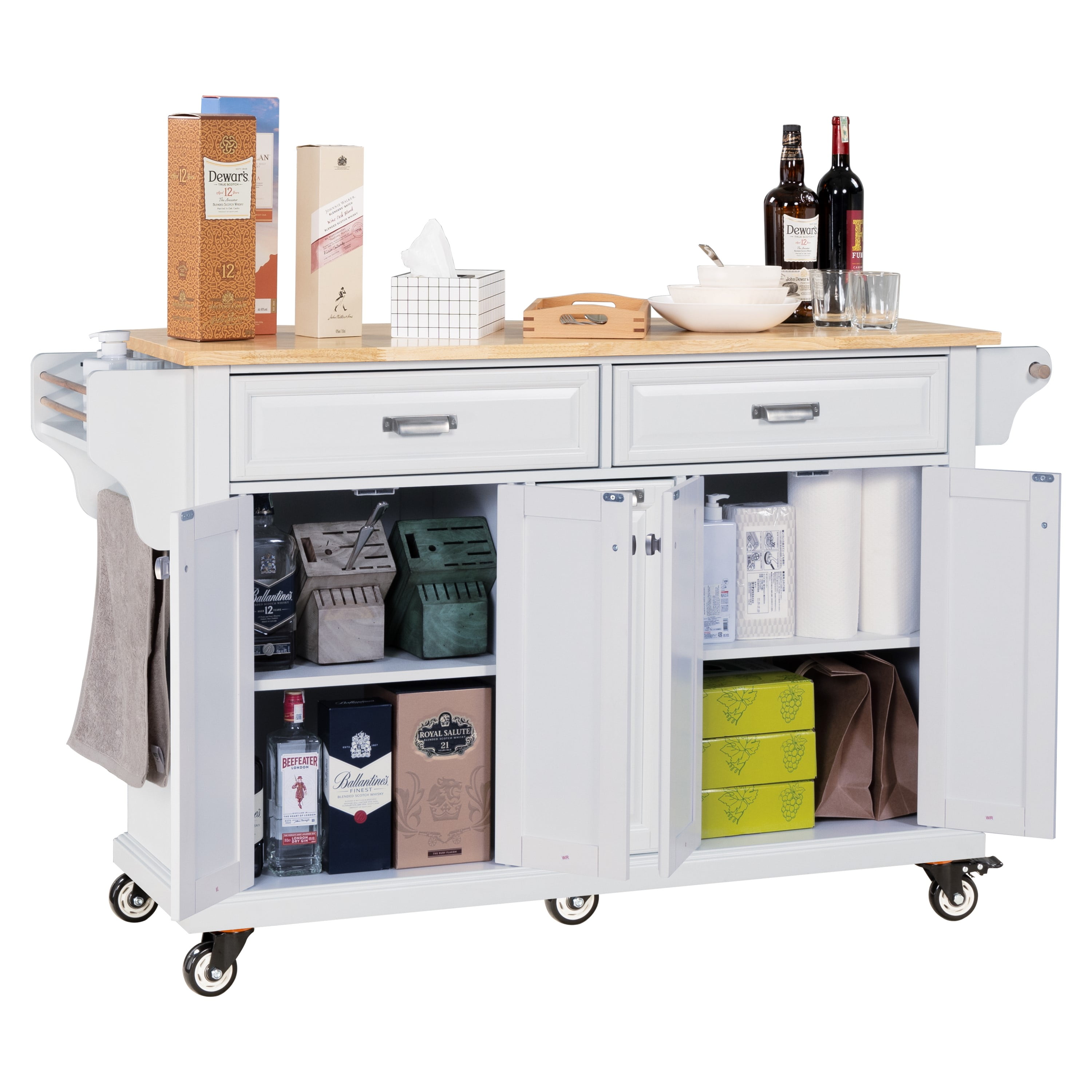 Mobile Rolling Kitchen Island Cart, Kitchen Island On Wheels with ...