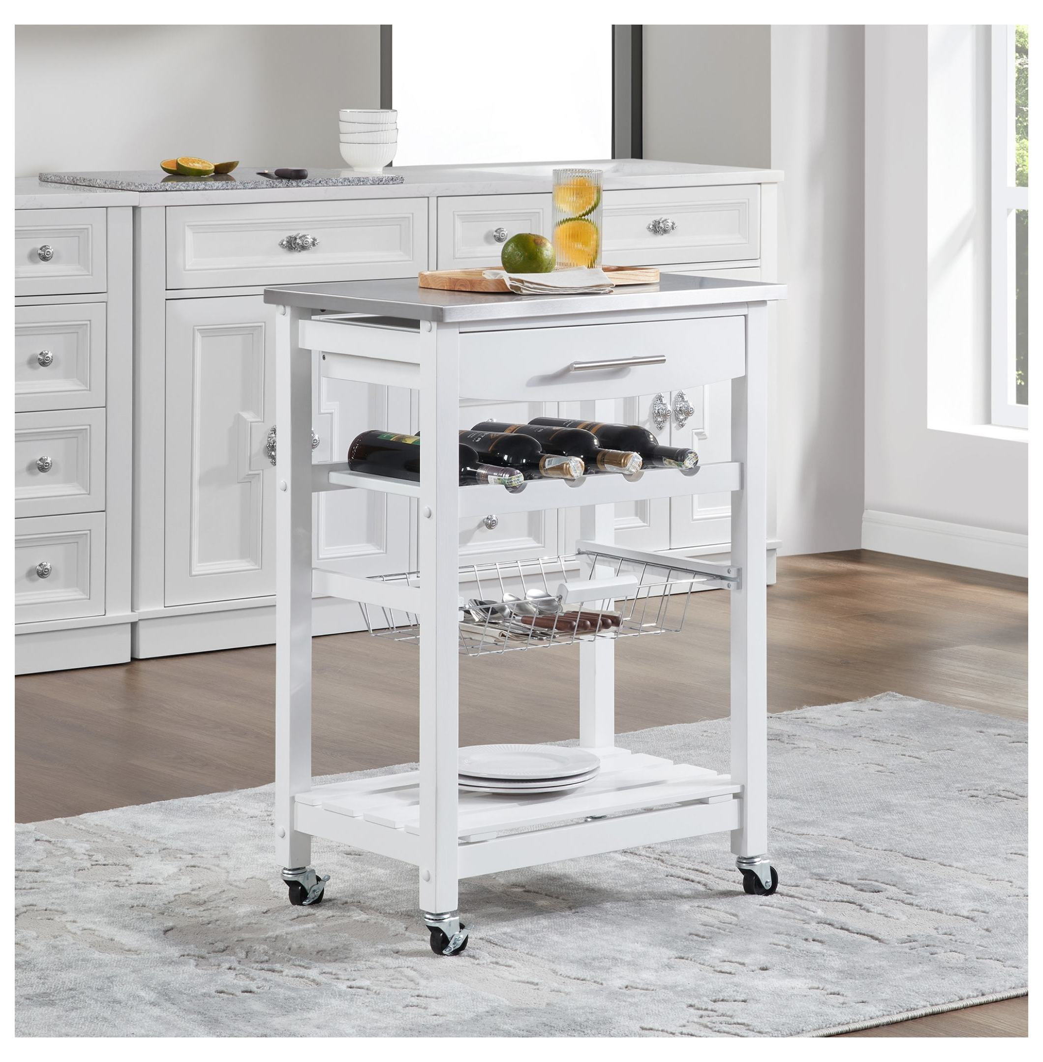 Mobile Rolling Kitchen Island Trolley Serving Cart with Underneath ...
