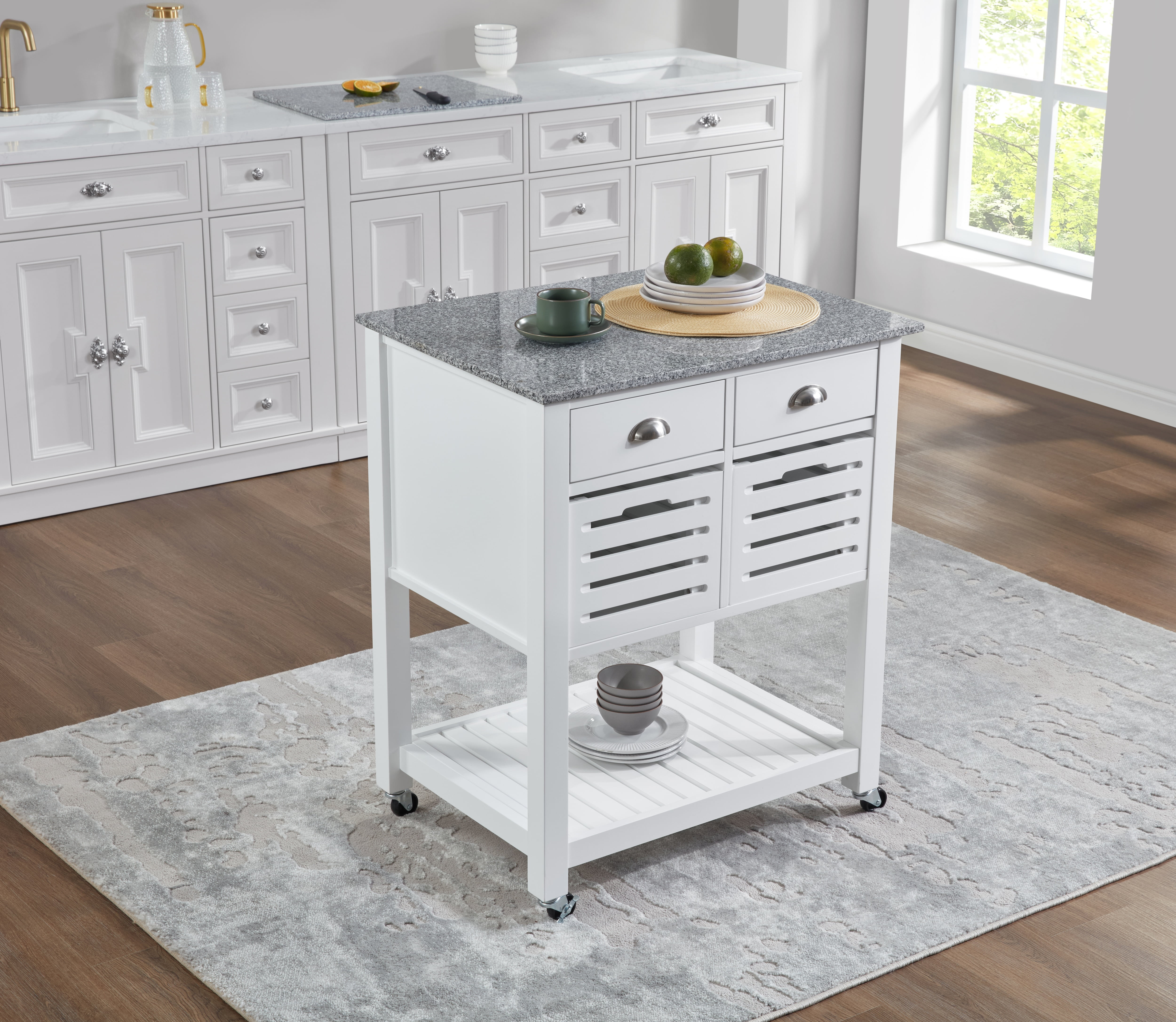 Mobile Rolling Kitchen Island Trolley with Marble Top, Drawer & Slide ...
