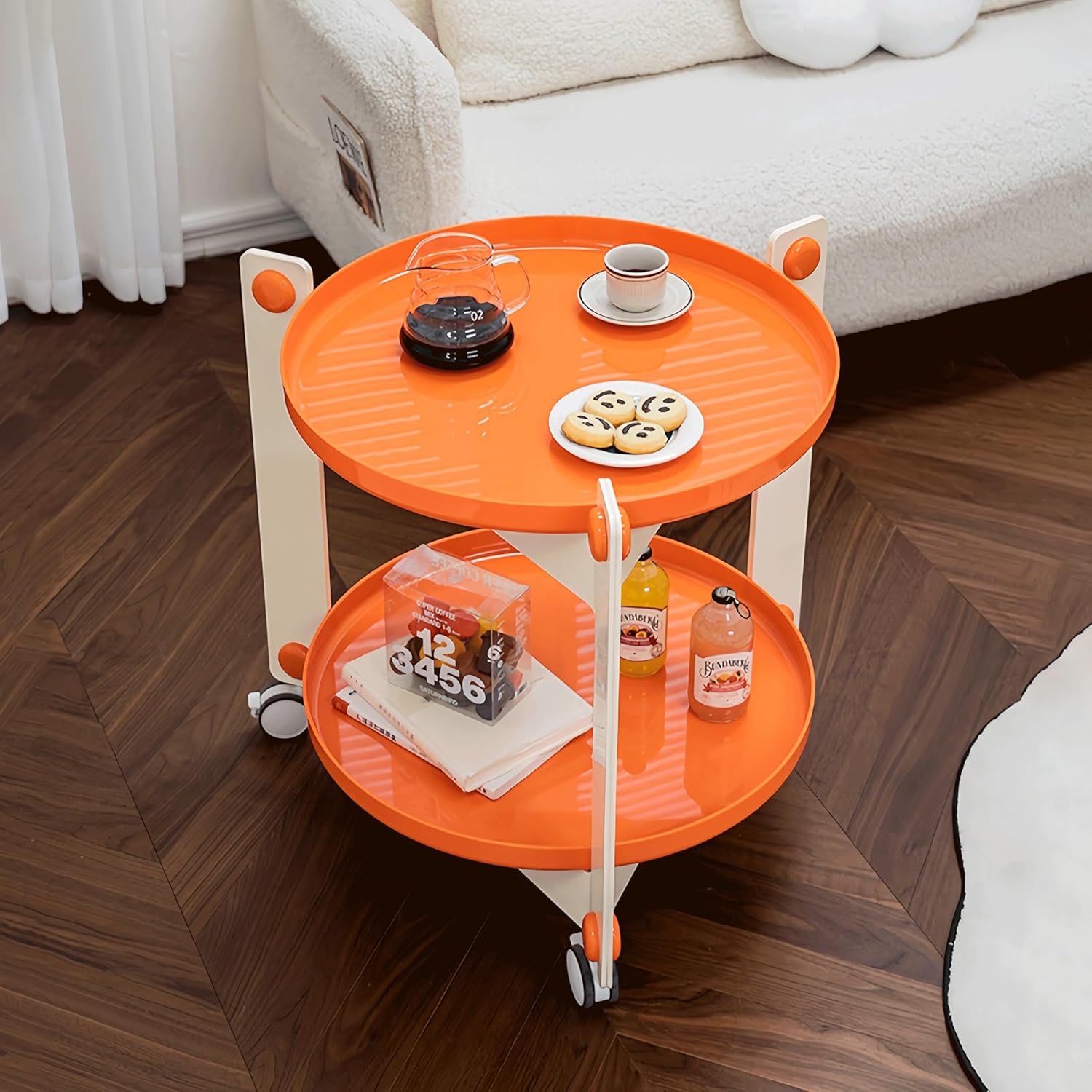Mobile Round End Table,Originality 2 Tier Side Cabinet Storage Rack and ...