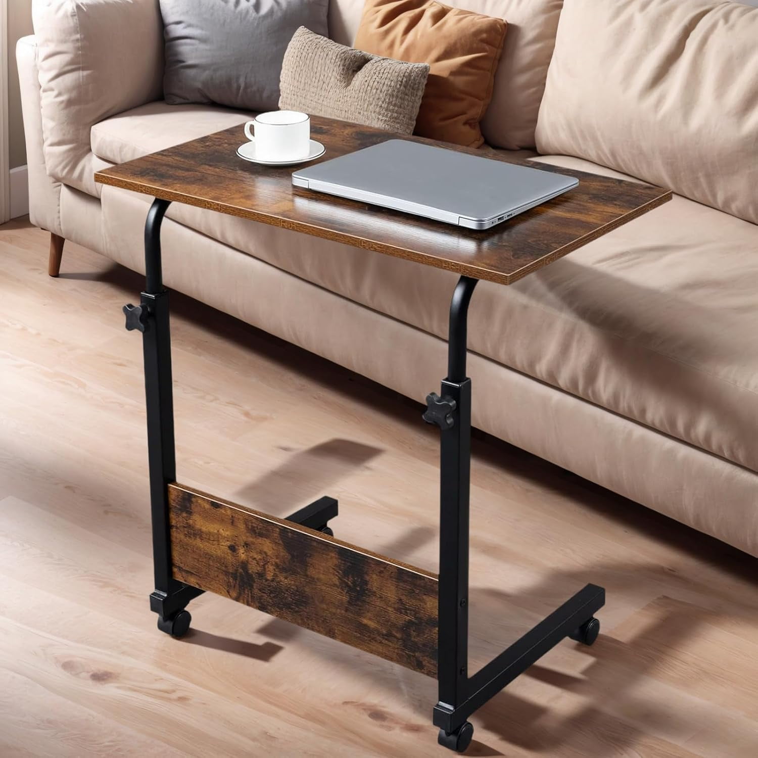 Mobile Side Table 23.6 Inch Computer Desk with Wheels Height Adjustable ...