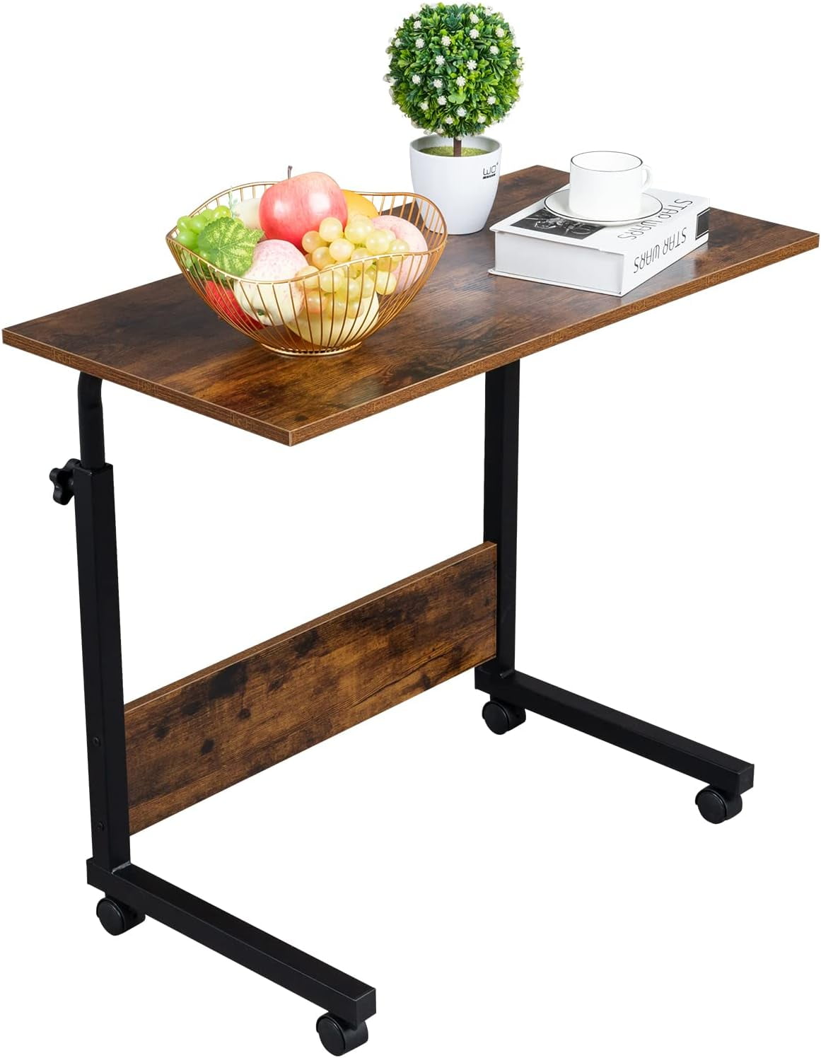 Mobile Side Table 31.5 Inch Computer Desk with Wheels Height Adjustable ...