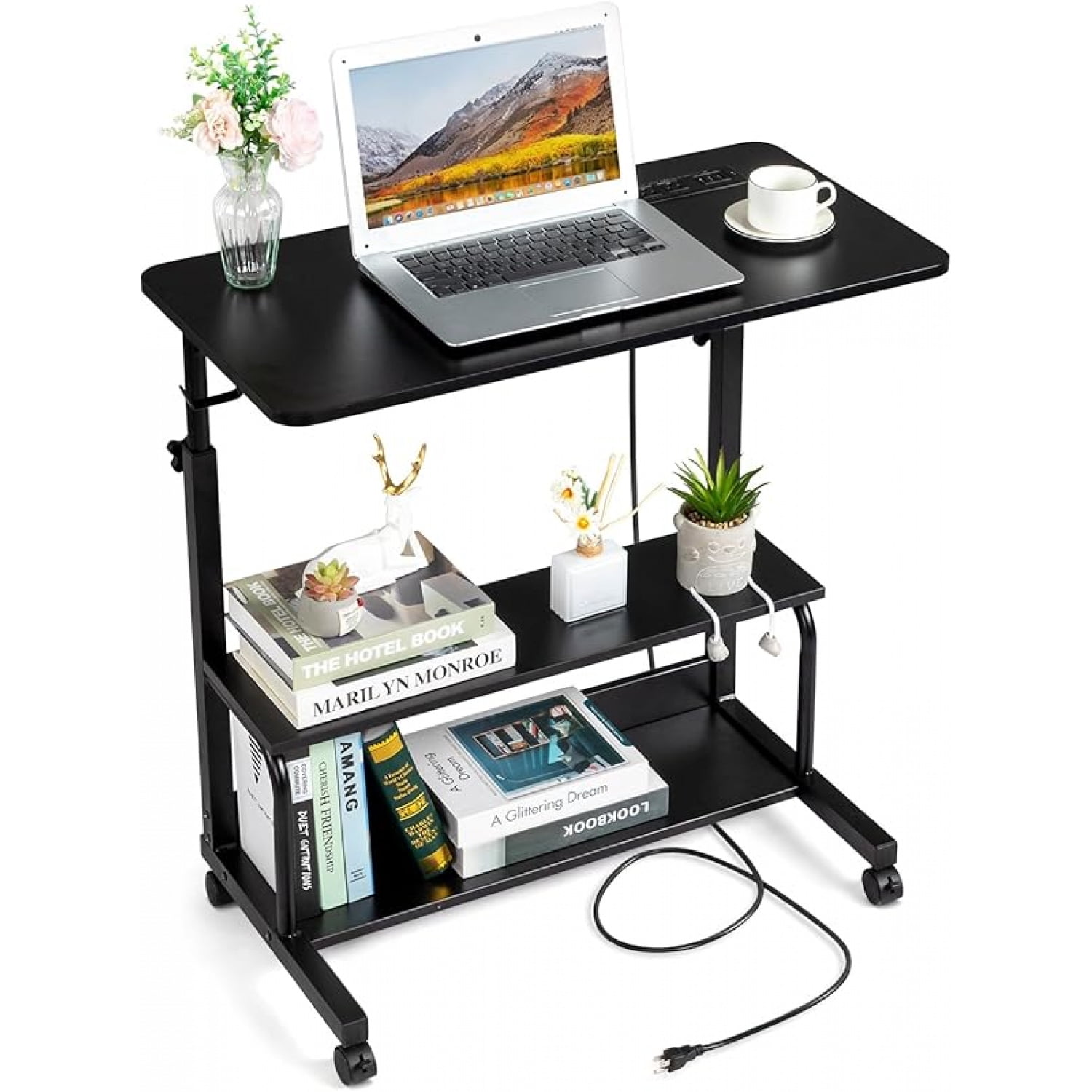 Mobile Side Table 31.5 Inch Computer Desk with Wheels Height Adjustable ...