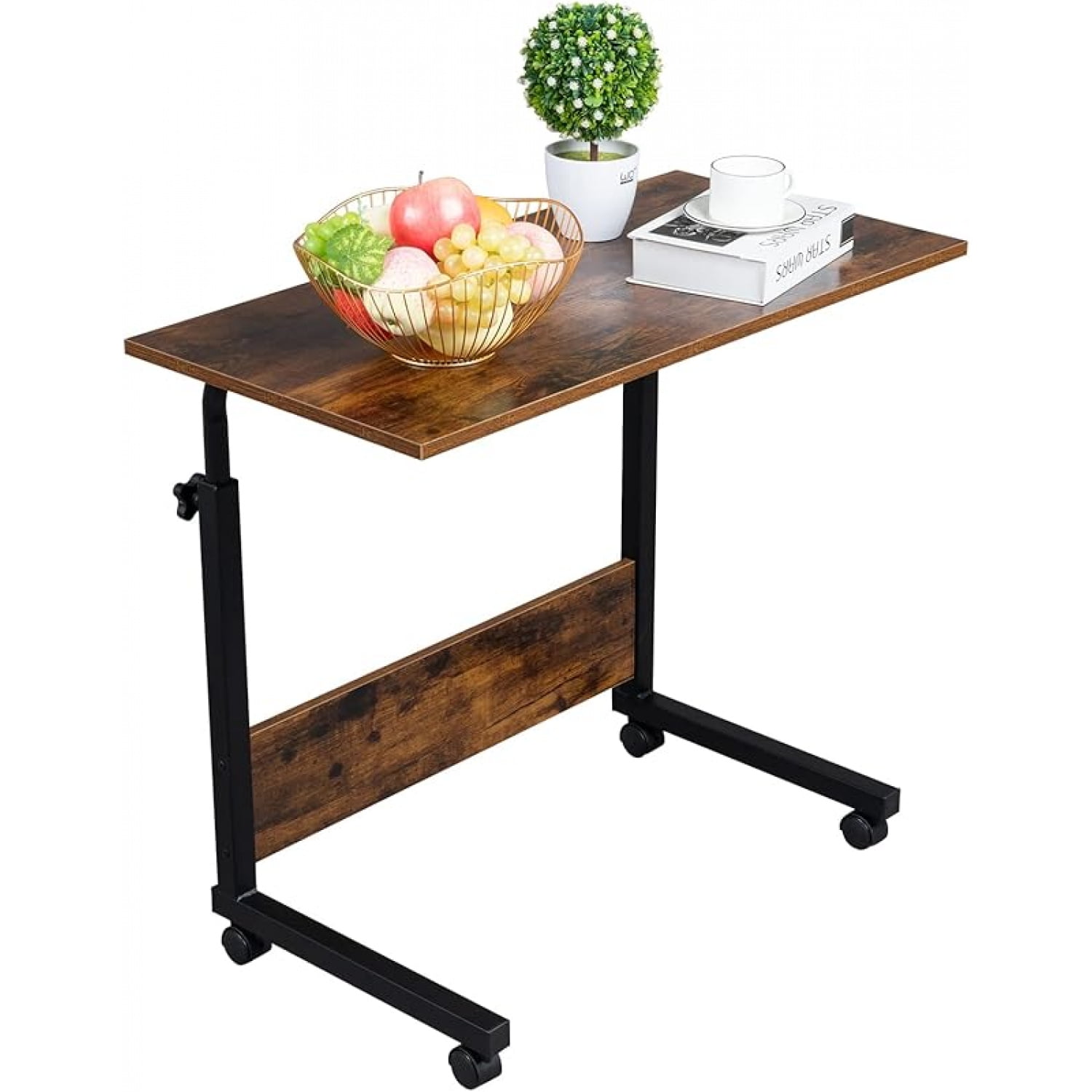 Mobile Side Table 31.5 Inch Computer Desk with Wheels Height Adjustable ...