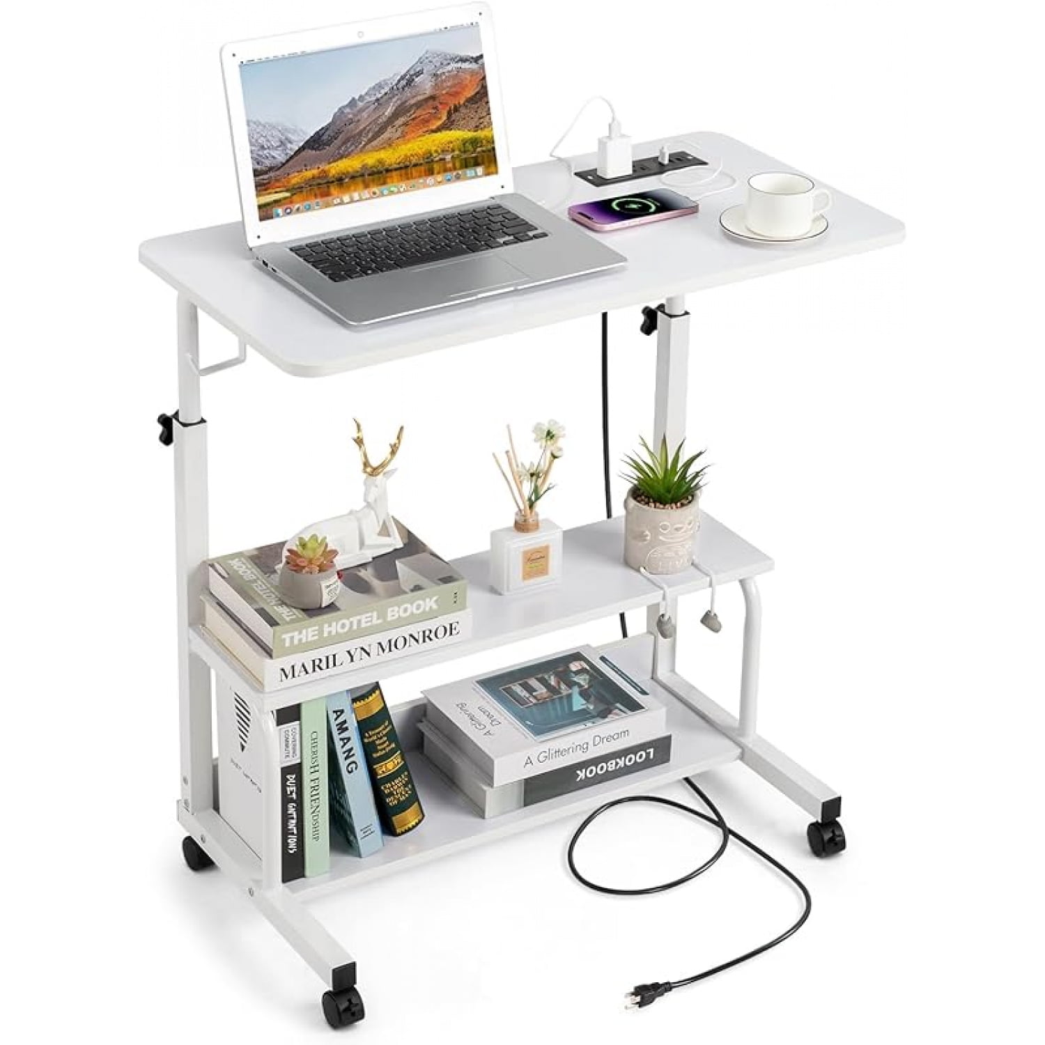 Mobile Side Table 31.5 Inch Computer Desk with Wheels Height Adjustable ...