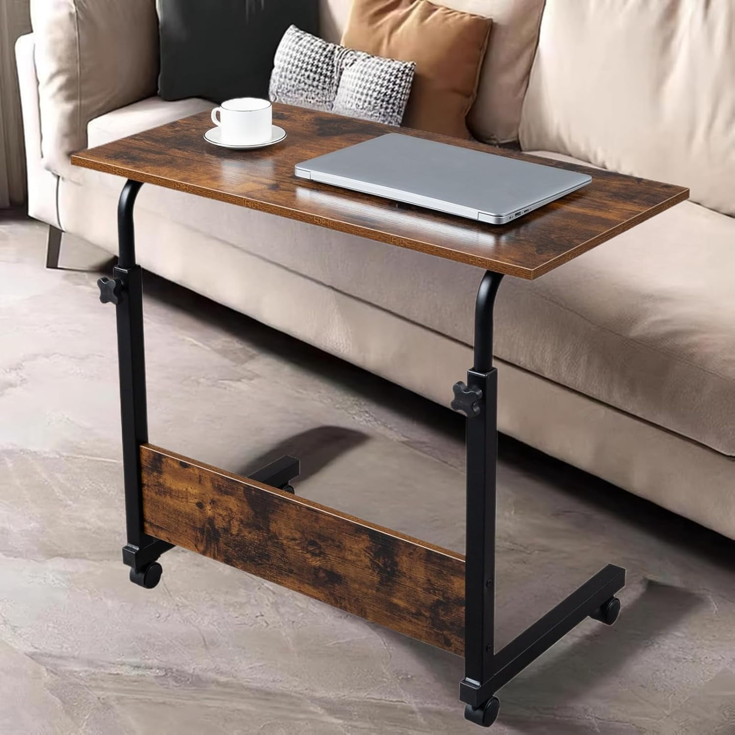Mobile Side Table, Computer Desk with Wheels Height Adjustable Rolling ...