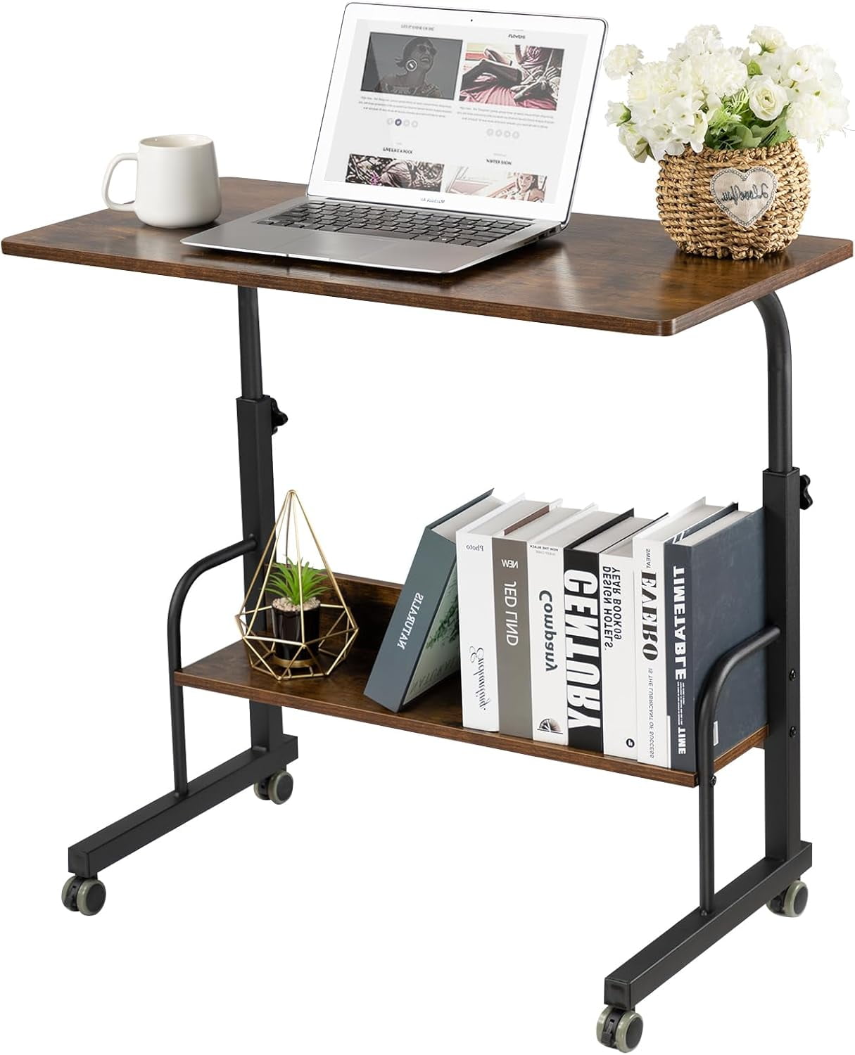 Mobile Side Table, Mobile Laptop Desk Cart, Adjustable Over Bed Table ...