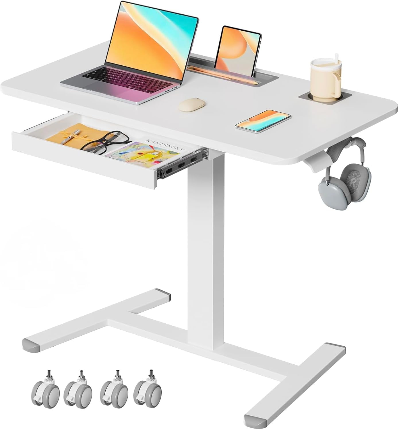 Mobile Small Standing Desk with Drawer Rolling Laptop Cart on Wheels ...