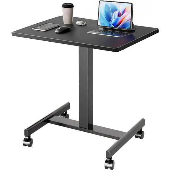 Small Standing Desk Mobile Portable Rolling Laptop PC Table on Wheels ...
