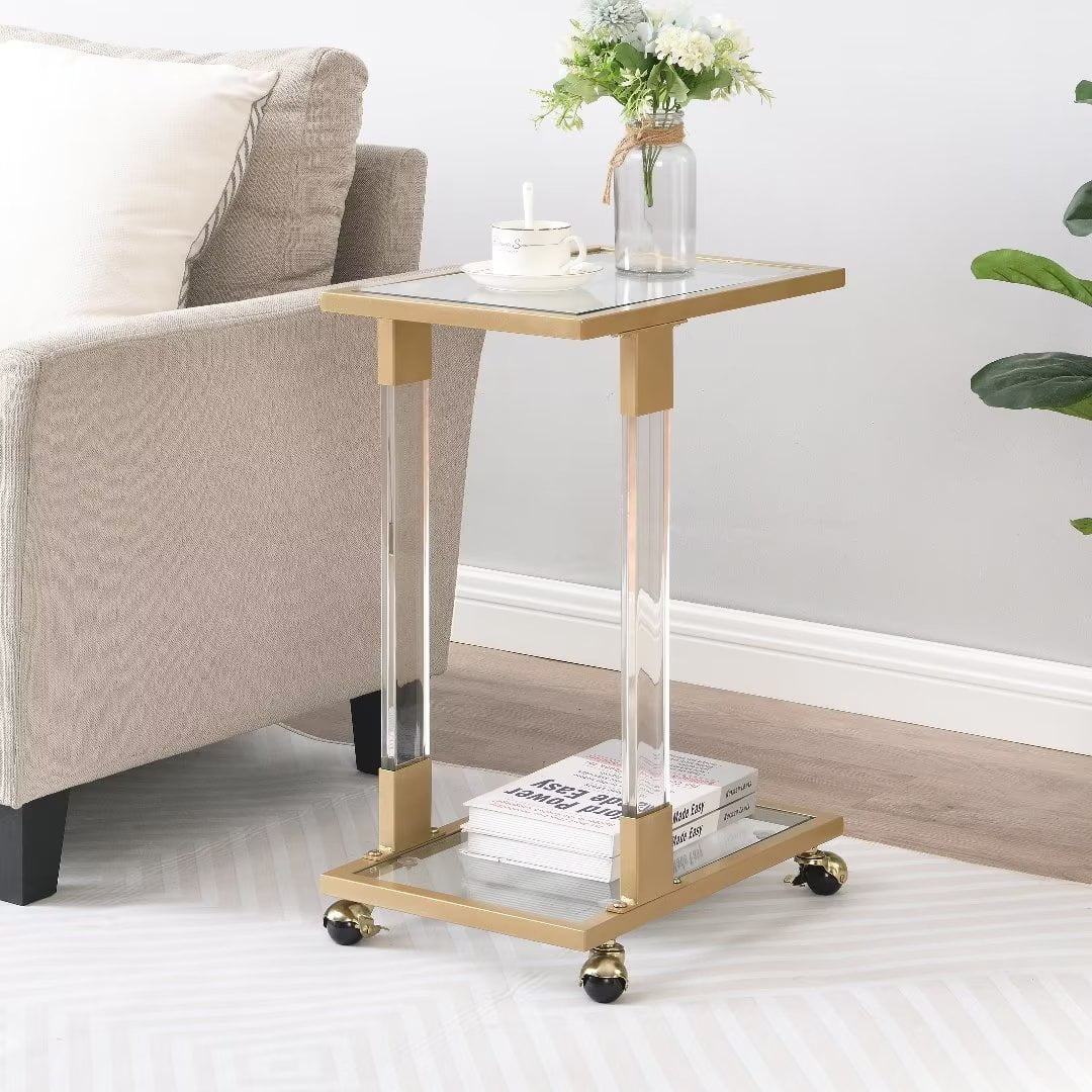 Mobile Sofa Side Table, Acrylic End Table C-Shaped Snack Table On ...