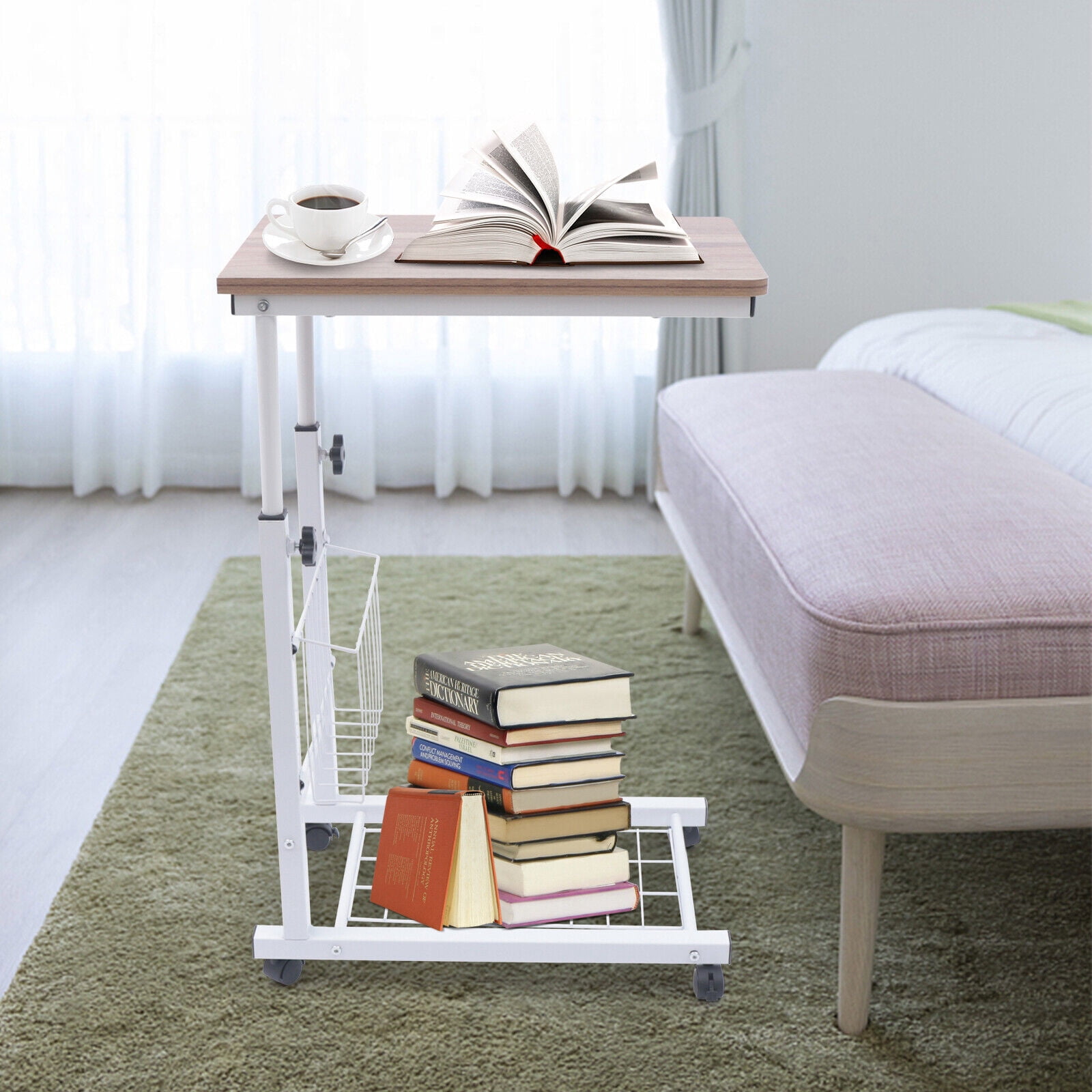 Mobile Sofa Side Table, Height Adjustable Rolling Bedside Table ...