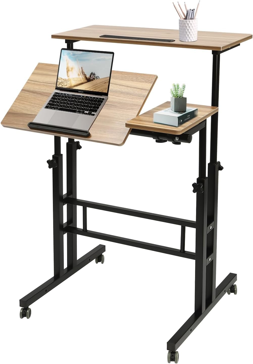 Mobile Stand Up Desk Adjustable Laptop Desk with Wheels Storage Rolling ...