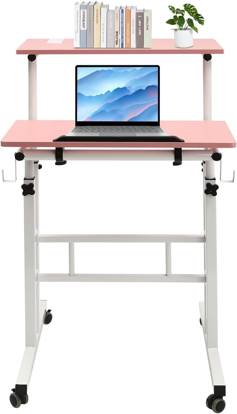 Mobile Stand up Desk with USB Interfaces&Socket, Adjustable Standing ...