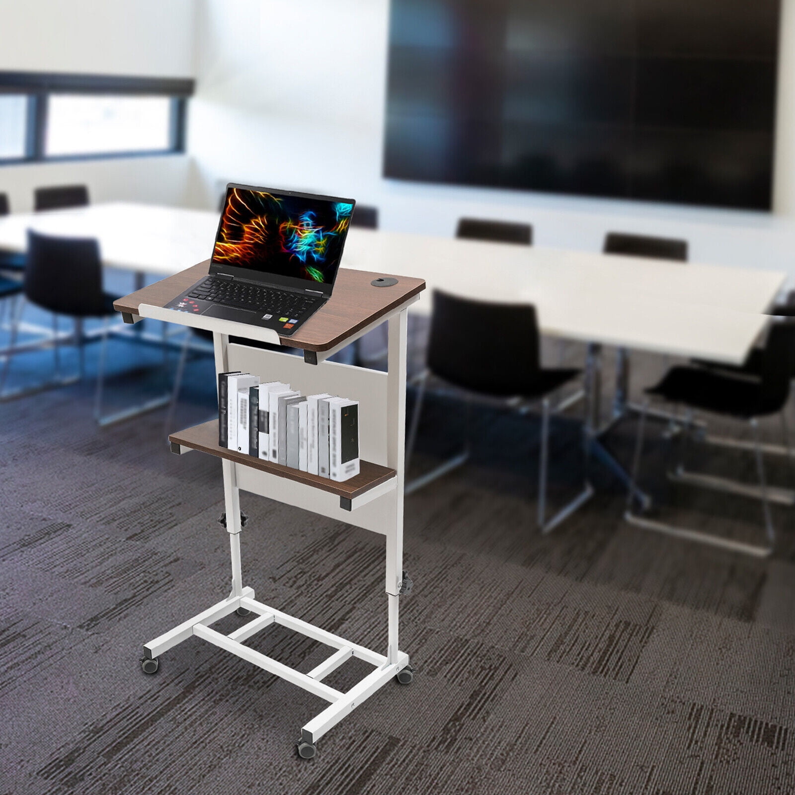 Mobile Stand Up Lectern Podium with Wheels, Portable Heavy Duty Desk ...