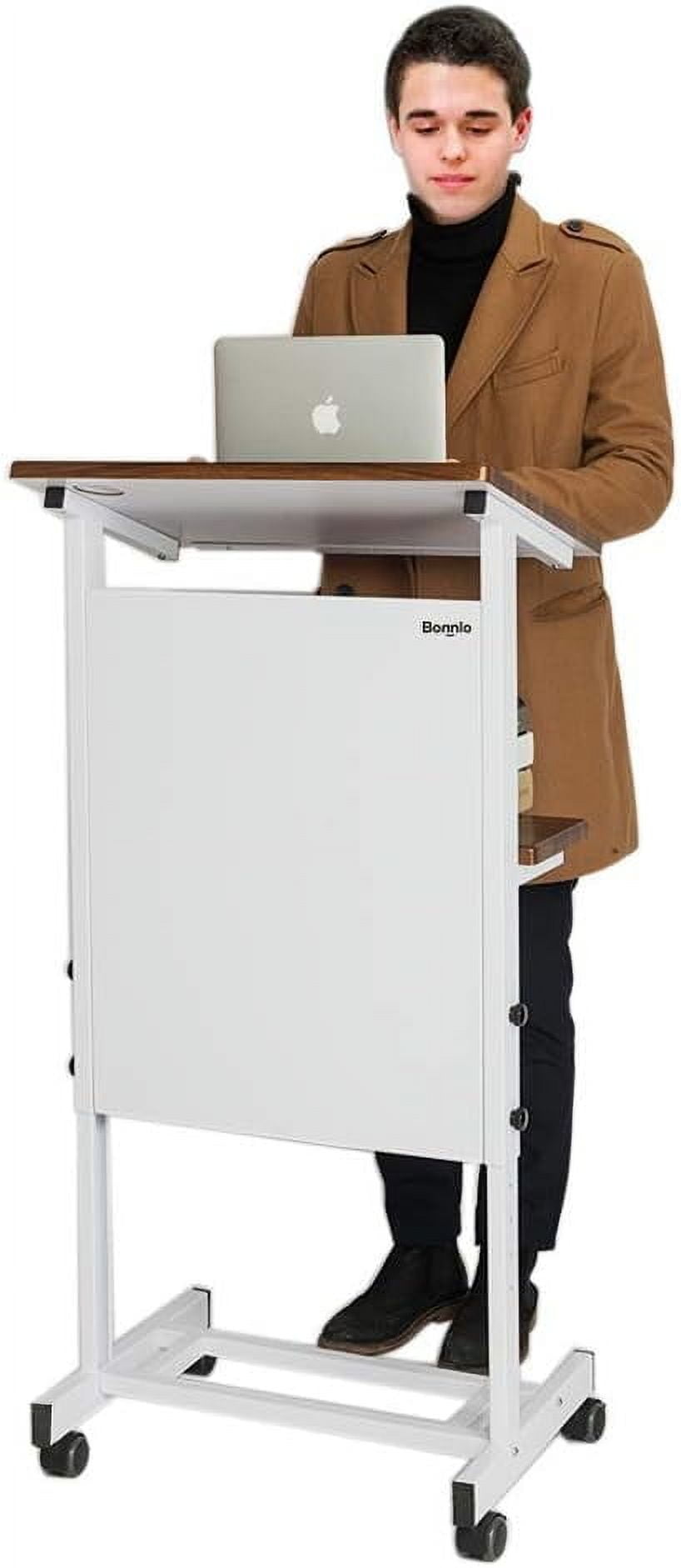 Mobile Stand Up Lectern Podium with Wheels, Portable Heavy Duty Desk ...