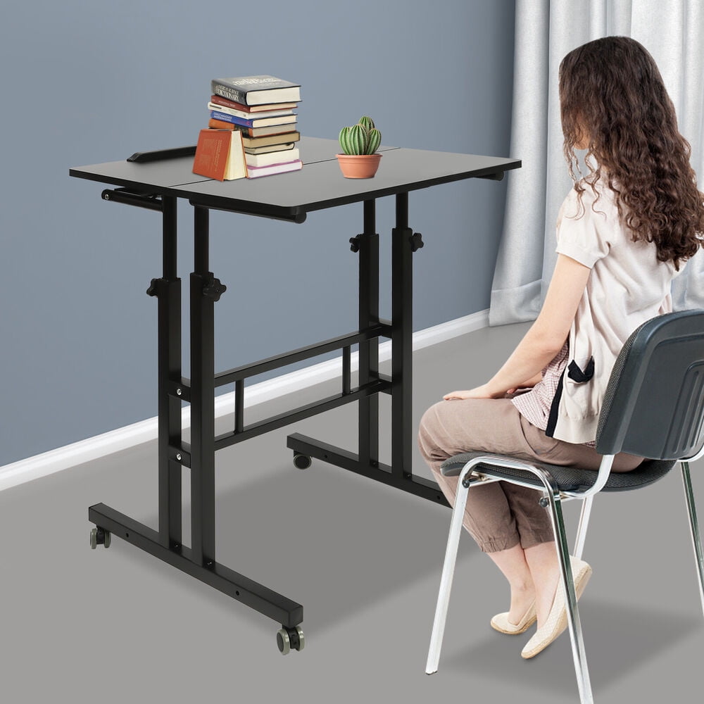 Mobile Stand Up Desk Mini Standing Table Adjustable w/ Wheels For ...