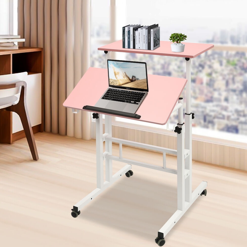 Mobile Stand up Desk Small Adjustable Standing Desk with Wheels Home ...