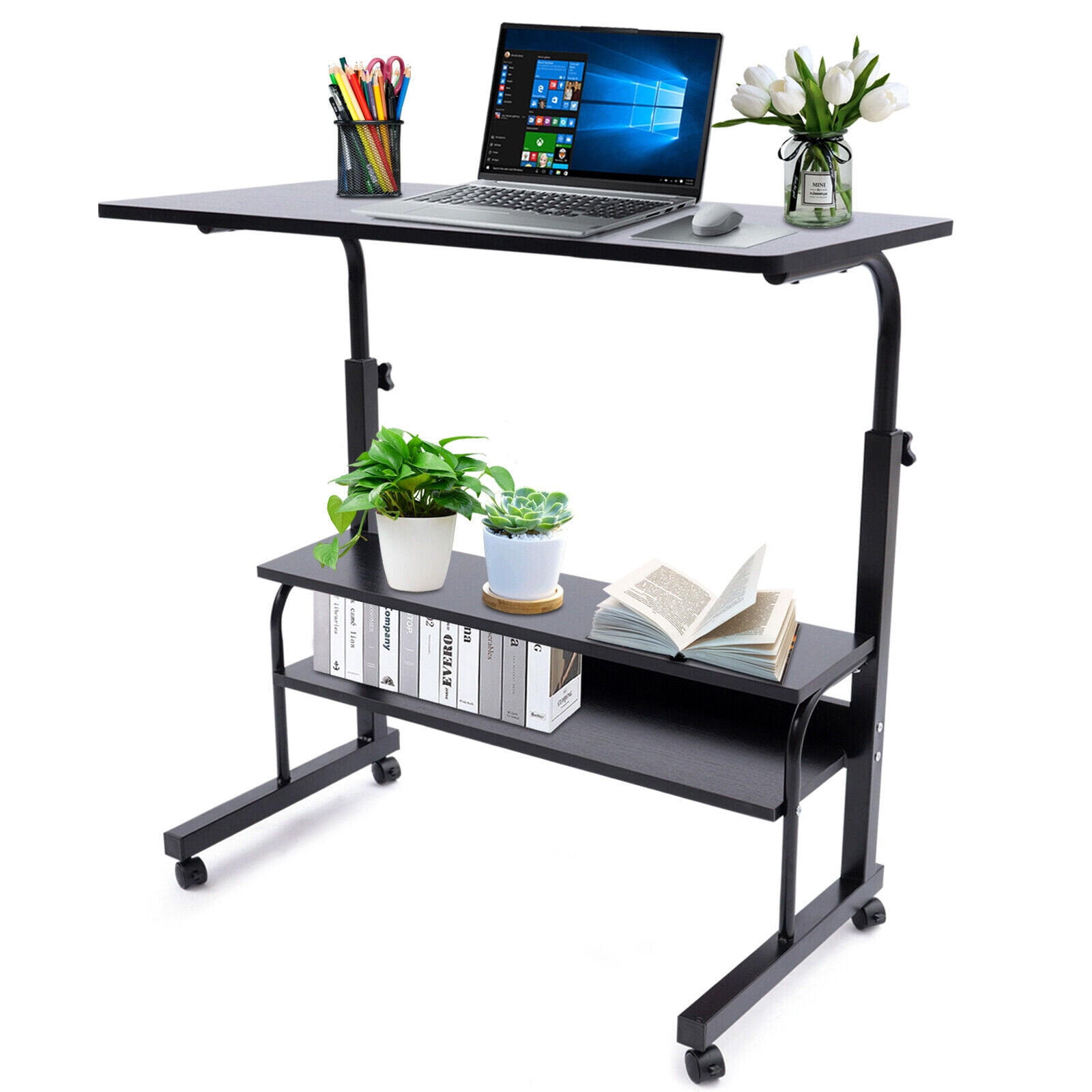 Mobile Standing Computer Desk with Storage Shelf Height Adjustable ...