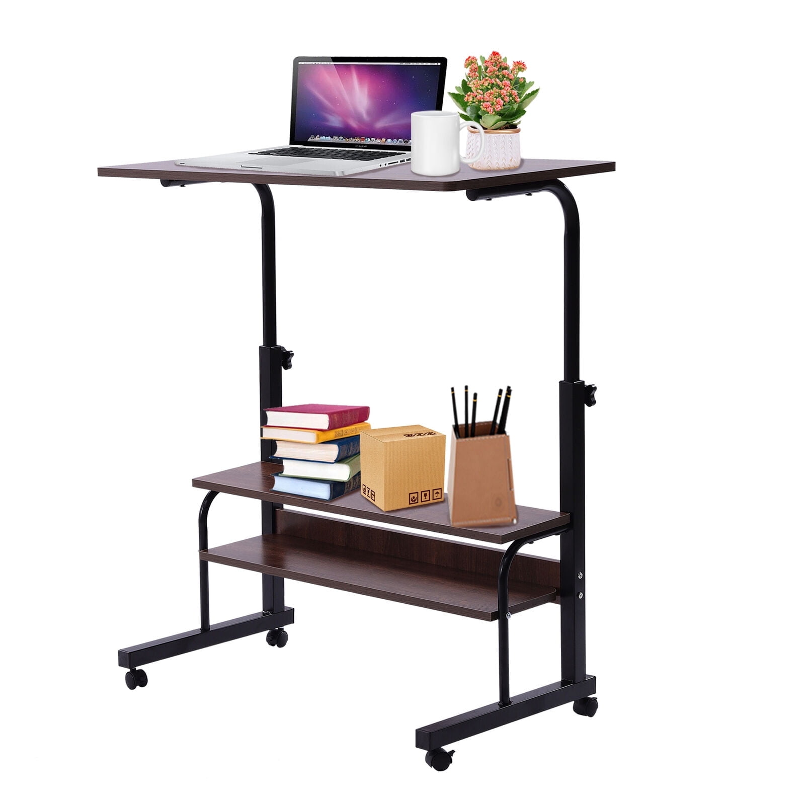 Mobile Standing Computer Laptop Desk Cart with Storage Shelves, Height ...
