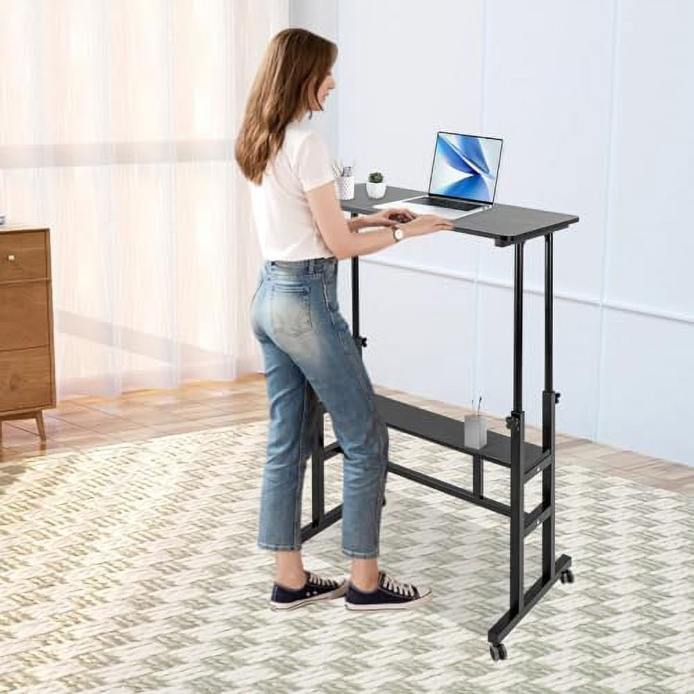Mobile Standing Desk, 2 Tier Height Adjustable Black Rolling Computer ...
