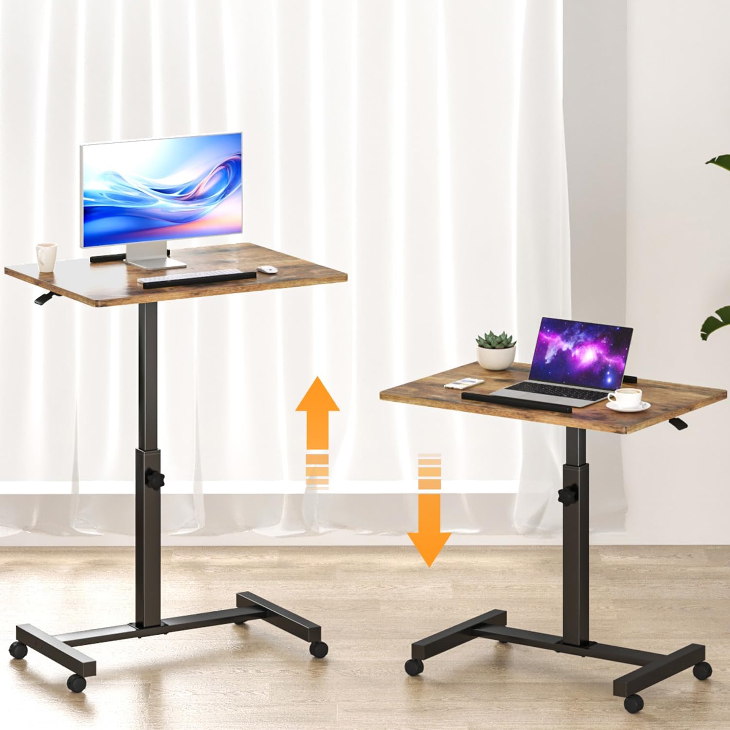 Mobile Standing Desk, Adjustable Height Rolling Desk with Wheels ...
