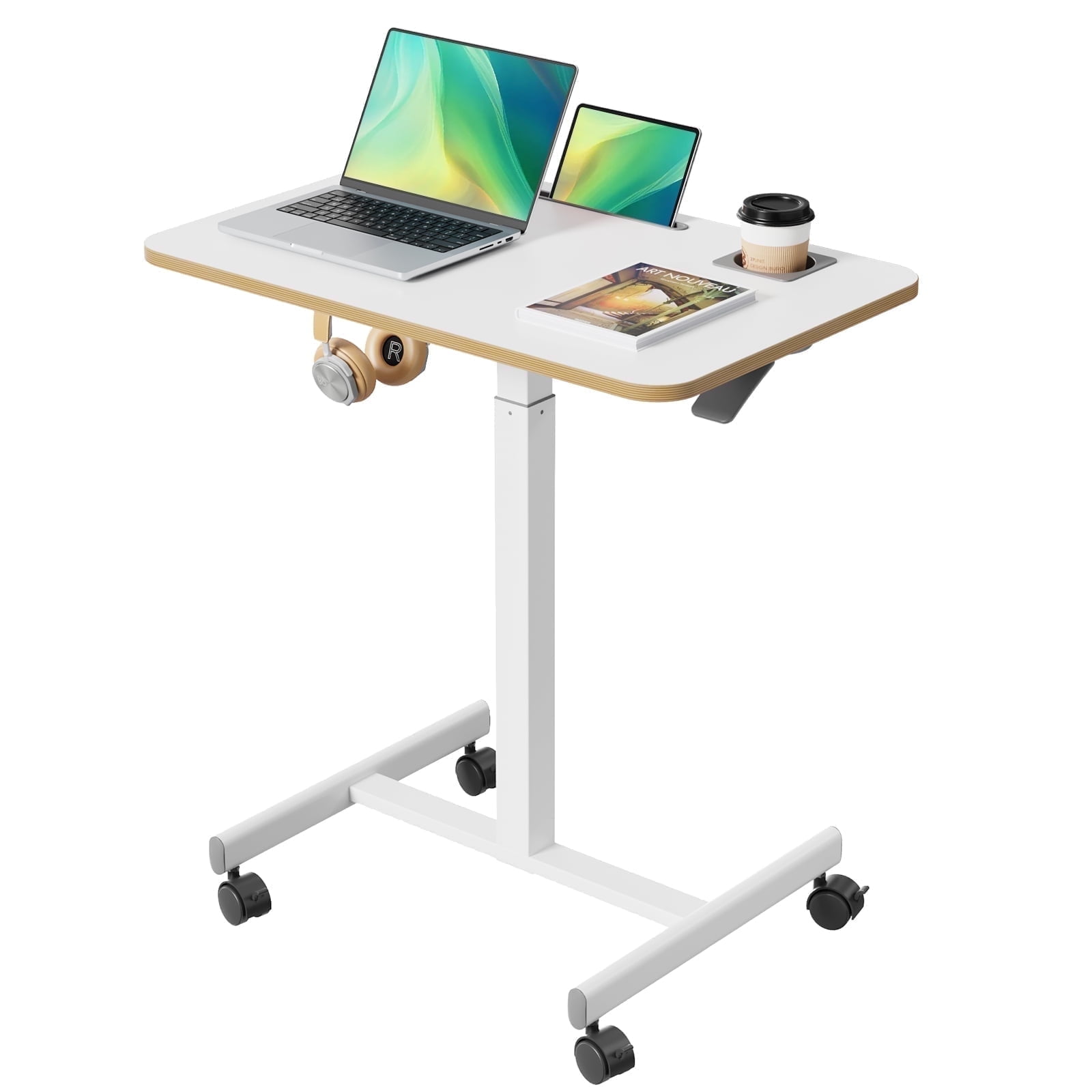 Small Standing Desk, Mobile Laptop Desk with Wheels, Adjustable Height ...