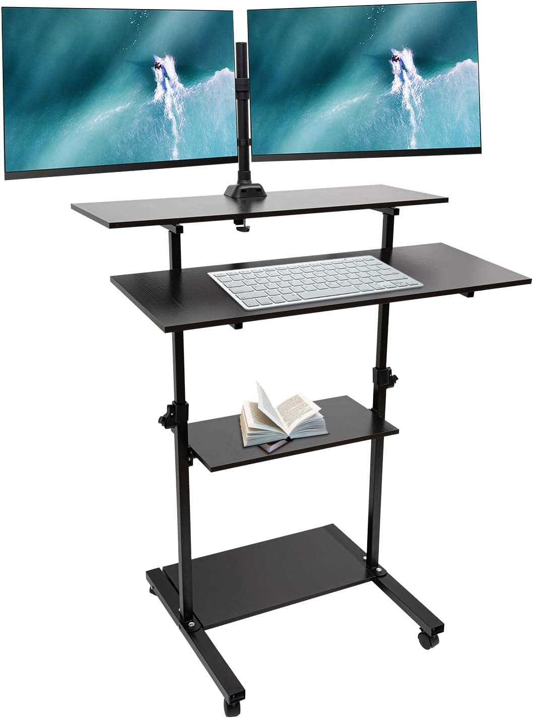 Mobile Standing Desk with Dual Monitor Stand, 54.5-72.25" Height ...
