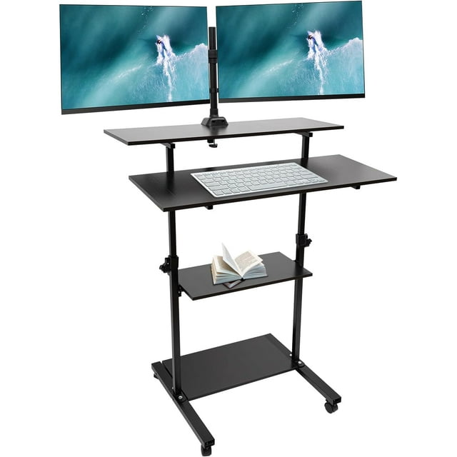 Mobile Standing Desk with Dual Monitor Stand, 54.5-72.25" Height ...