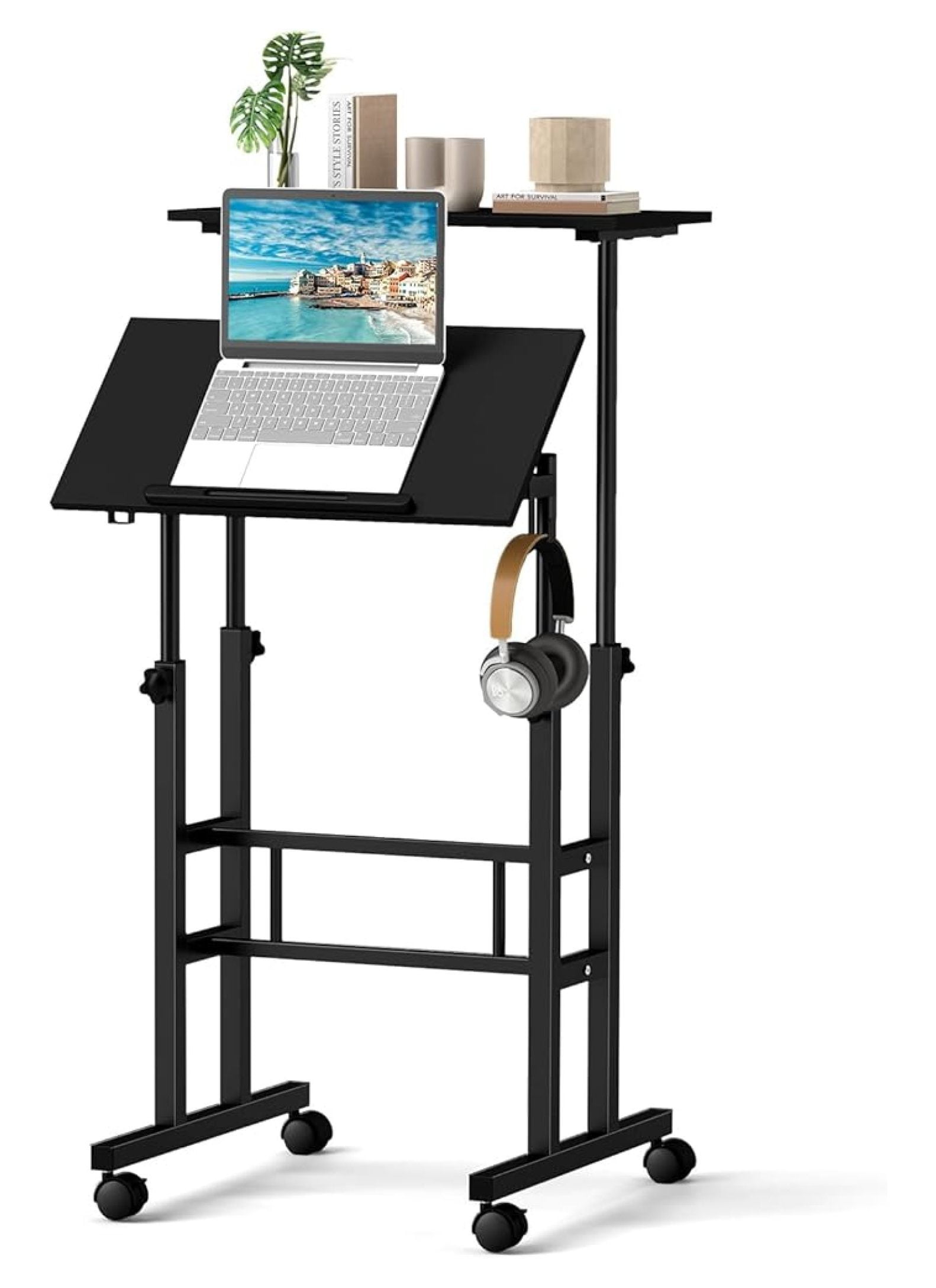 Mobile Standing Desk, Height Adjustable Computer Workstation, 2 Split ...
