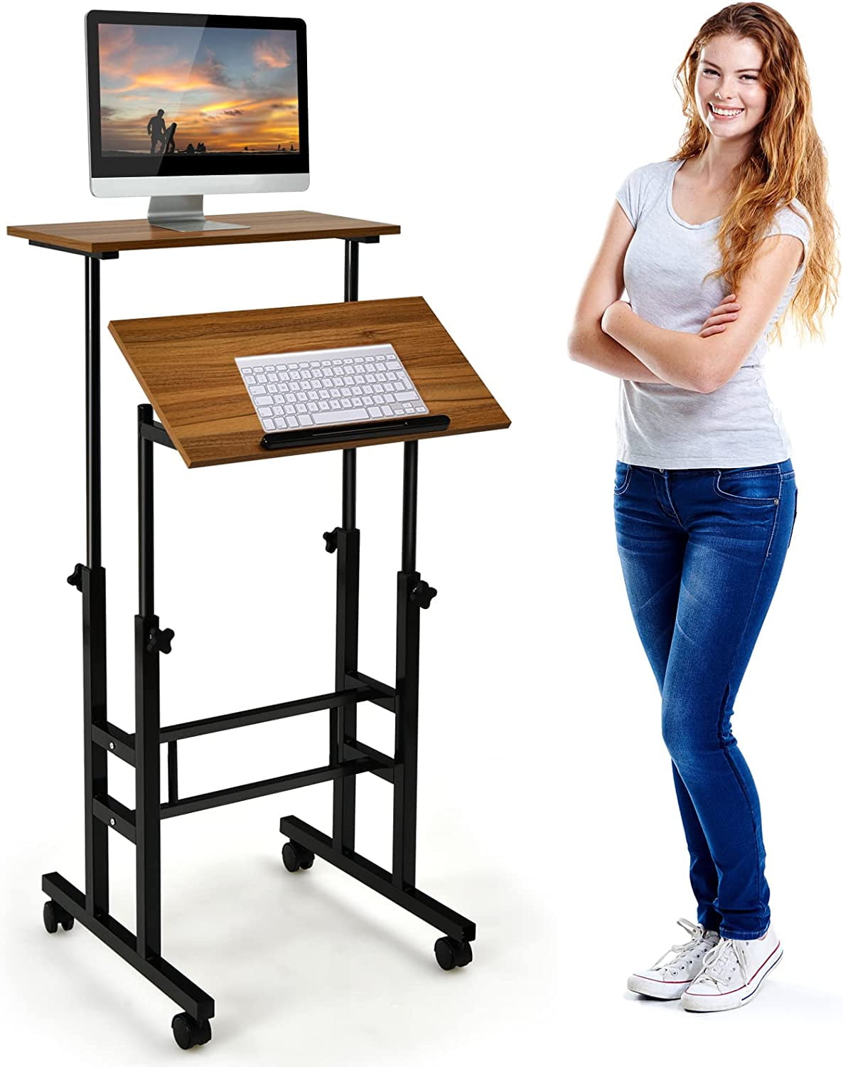 Mobile Standing Desk, Height-Adjustable Rolling Laptop Cart with ...