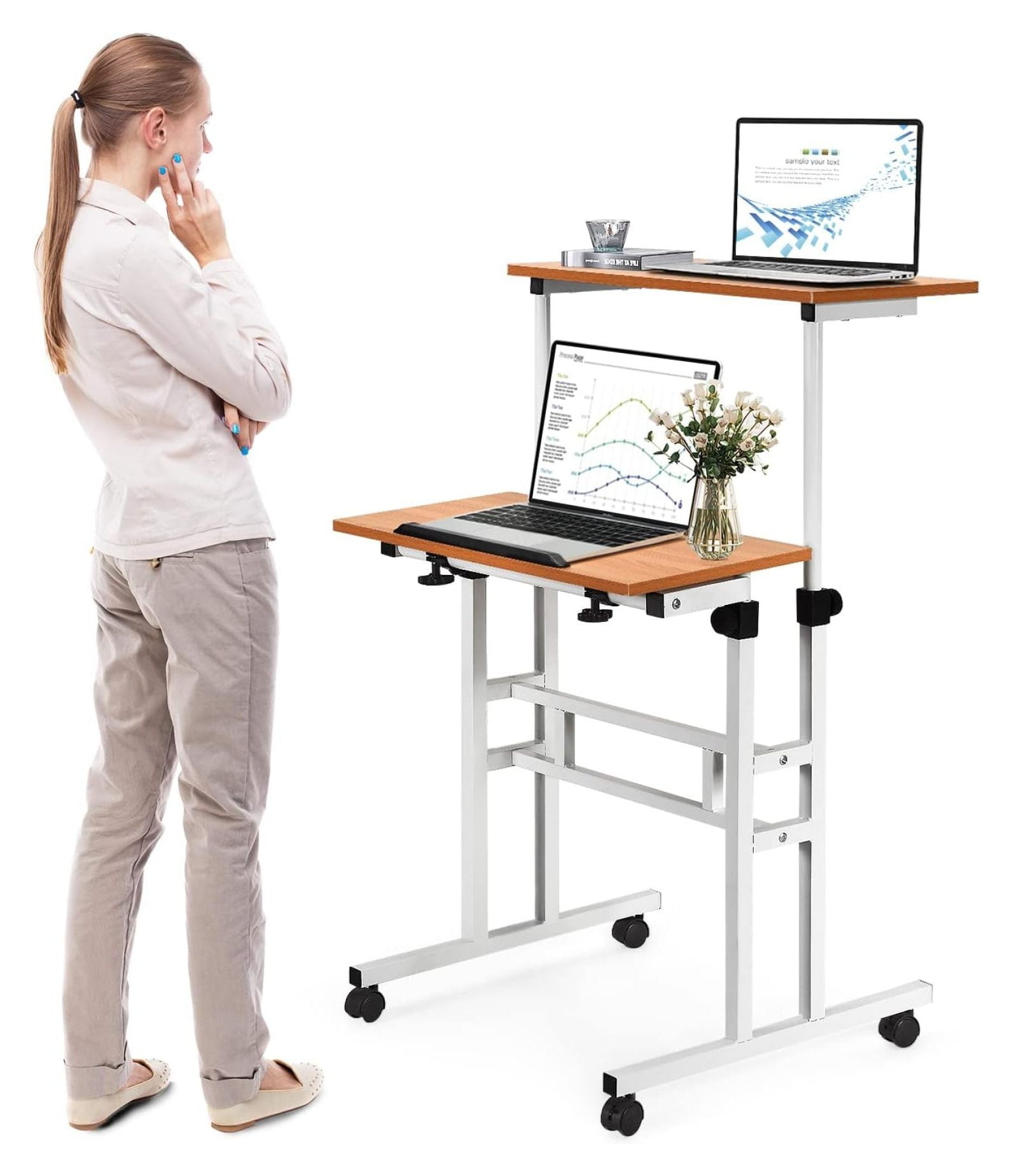 Mobile Standing Desk, Height Adjustable Rolling Laptop Cart w/Tilting ...