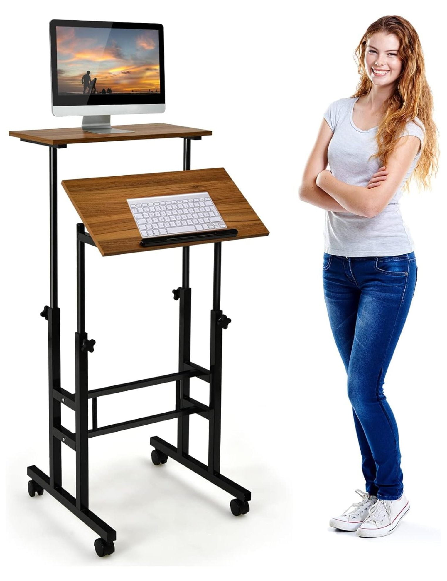 Mobile Standing Desk, Height Adjustable Rolling Laptop Cart w/Tilting ...