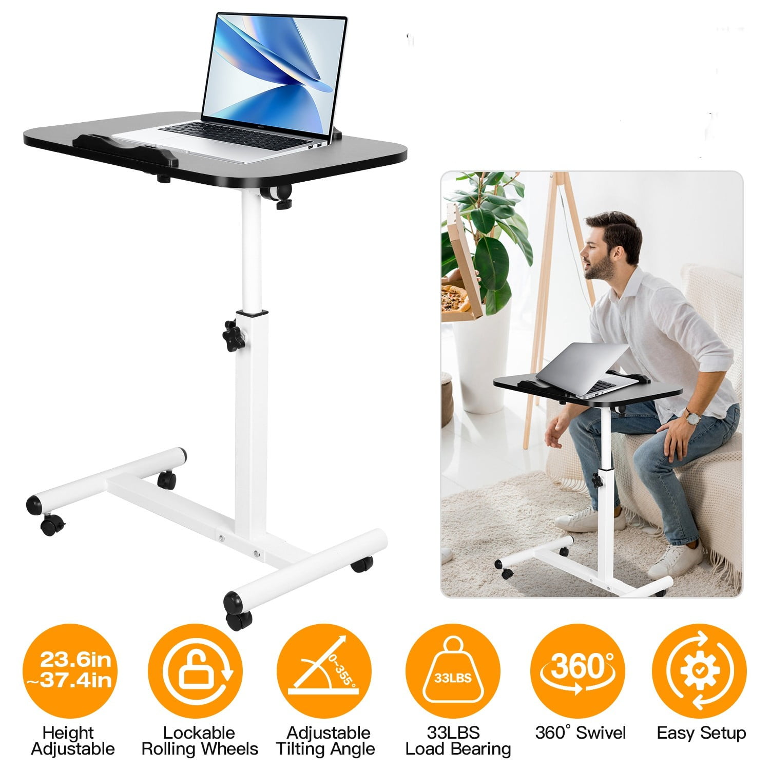 Mobile Standing Desk, Height Adjustable Rolling Laptop Table, 90 ...