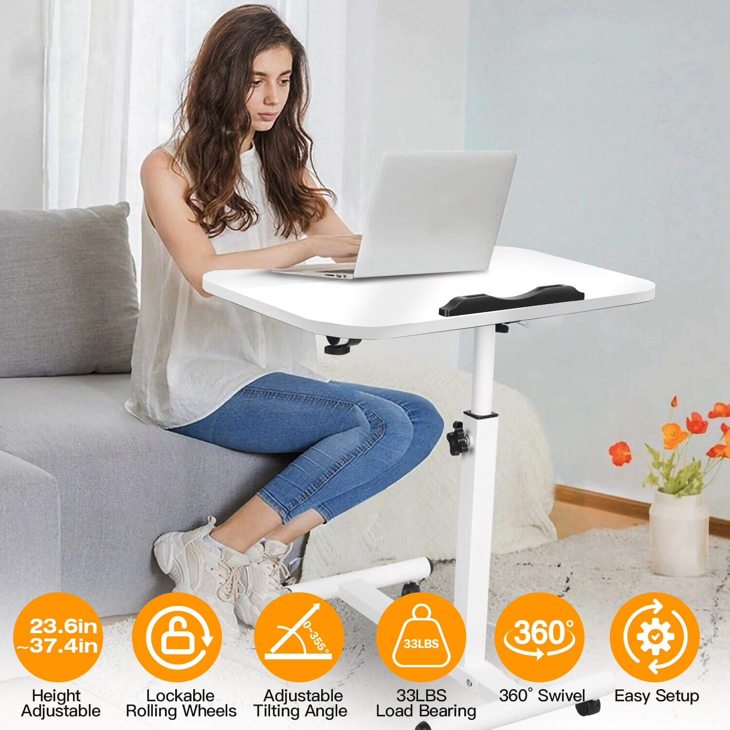 Mobile Standing Desk, Height Adjustable Rolling Laptop Table, 90 ...