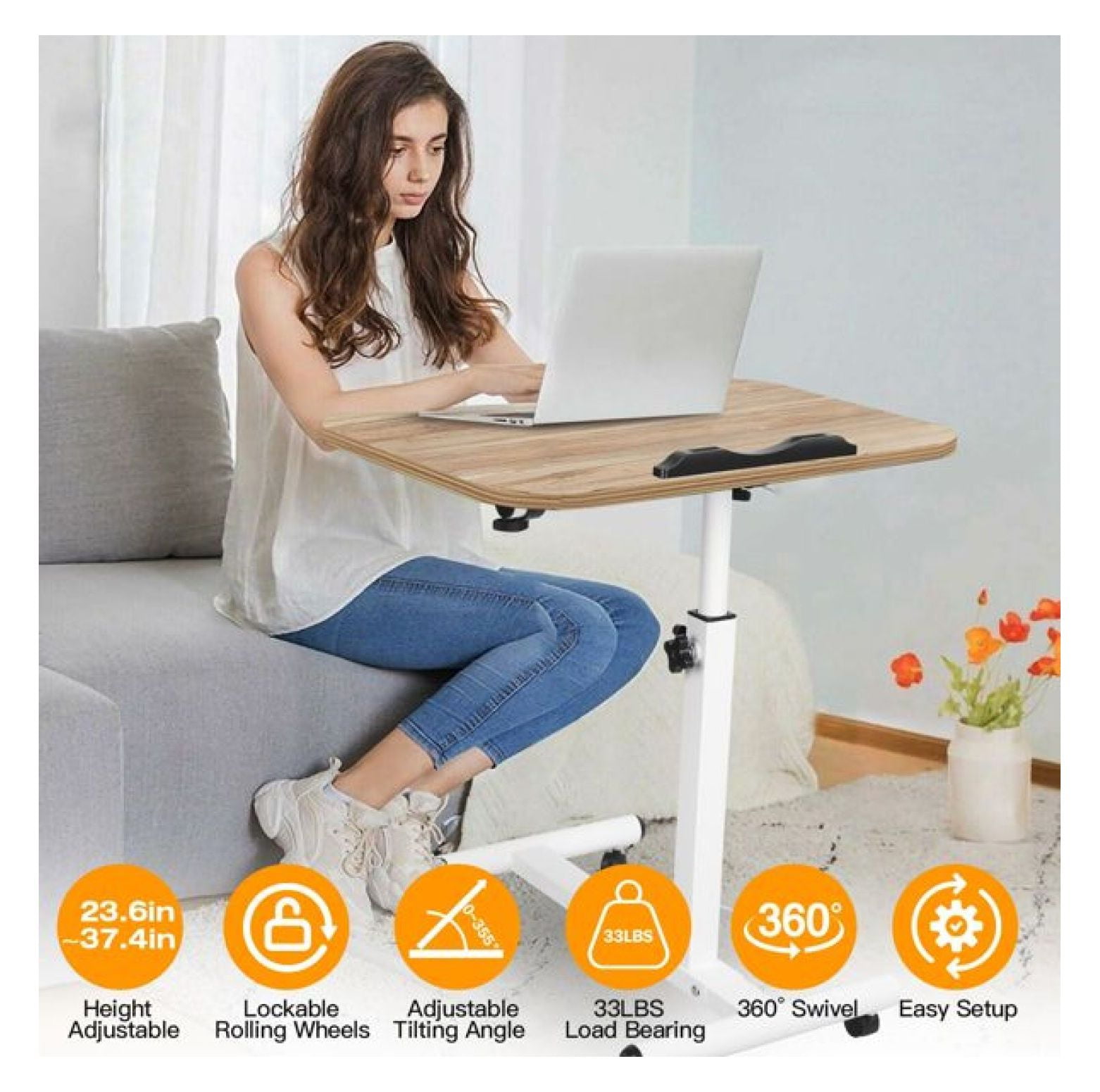 Mobile Standing Desk, Height Adjustable Rolling Laptop Table, 90 ...