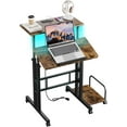 Mobile Standing Desk with Power Outlets & Strip Lights Rolling Computer ...