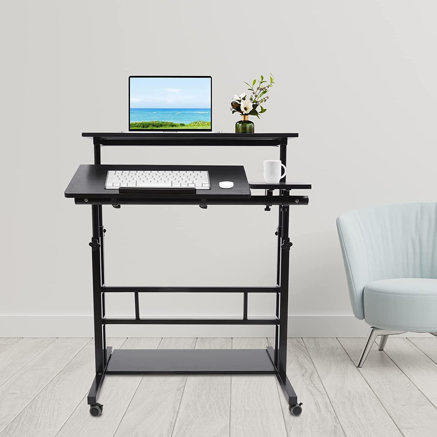 Mobile Standing Desk, Rolling Table Adjustable Computer Desk, Stand Up ...
