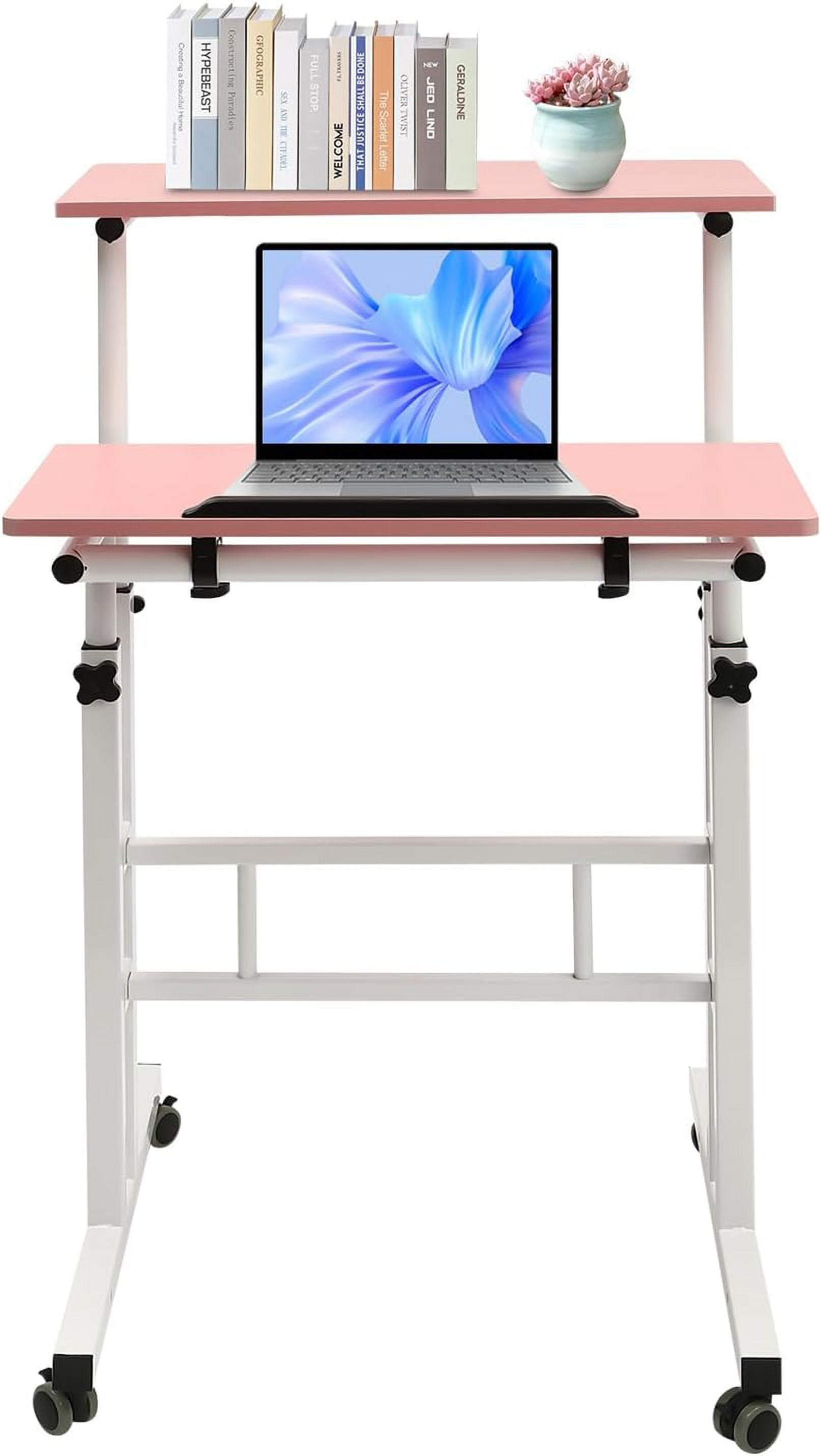 Mobile Standing Desk Stand up Computer Desk Workstation with Universal ...