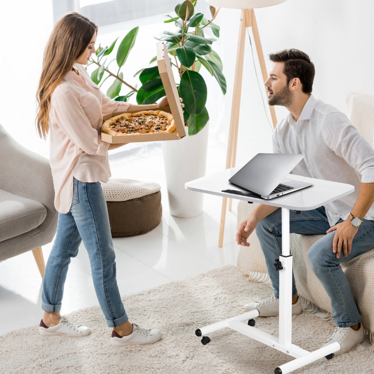 Mobile Standing Laptop Desk with Rolling Wheels, Height Adjustable ...
