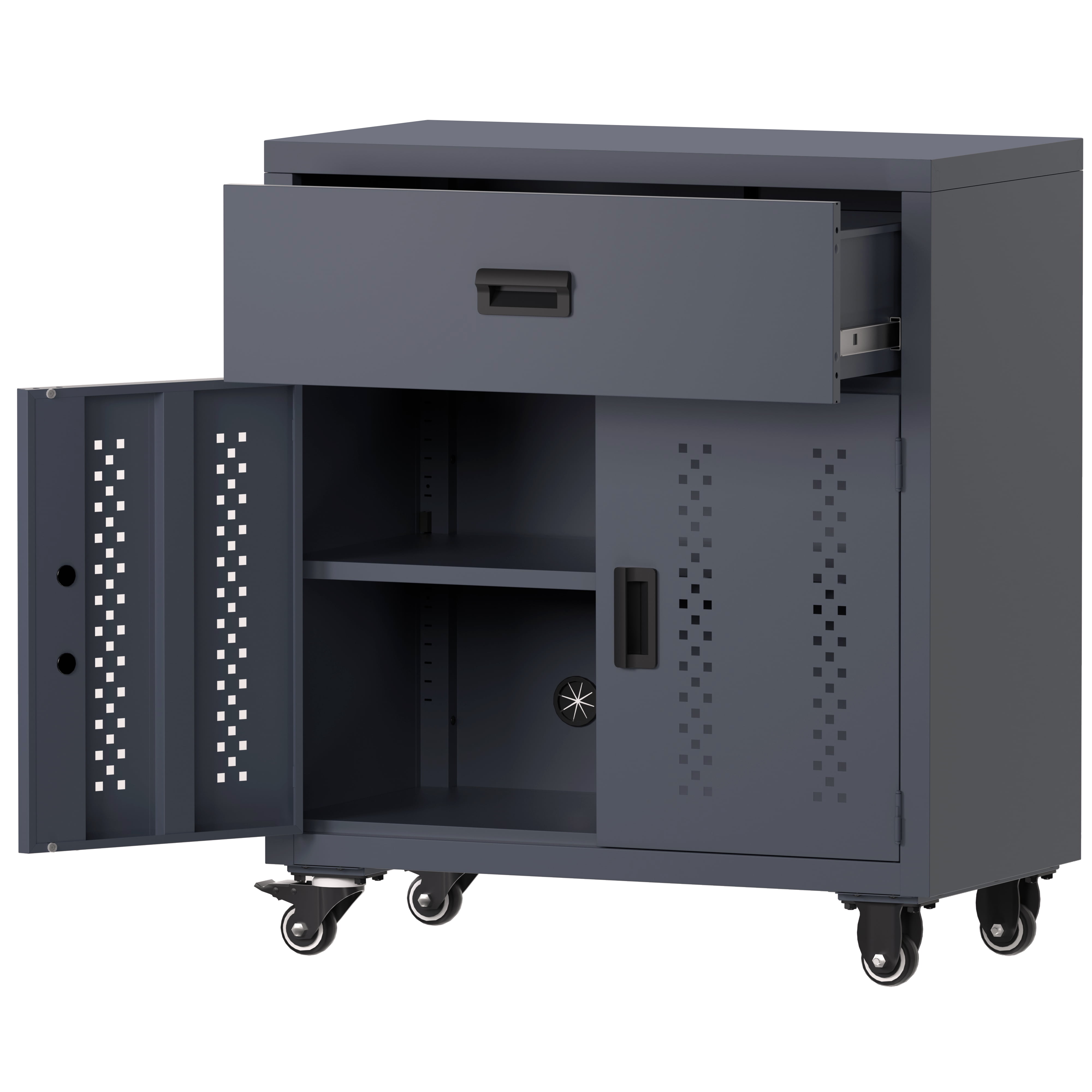 Mobile Steel Garage Storage Cabinet with Lock & Adjustable Shelves on ...