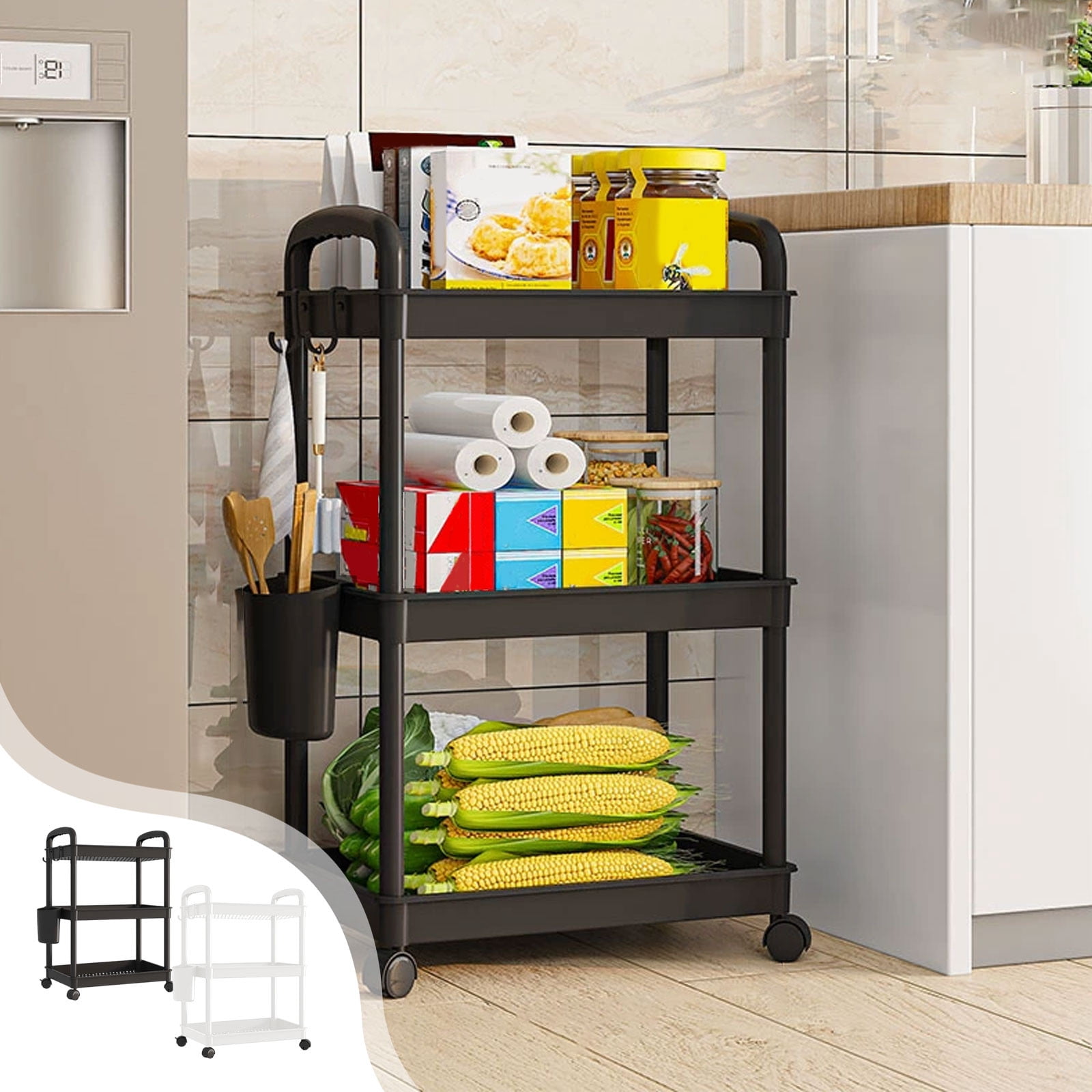 Mobile Storage Cart Organizer, 3-tier Slim Rolling Utility Cart with ...