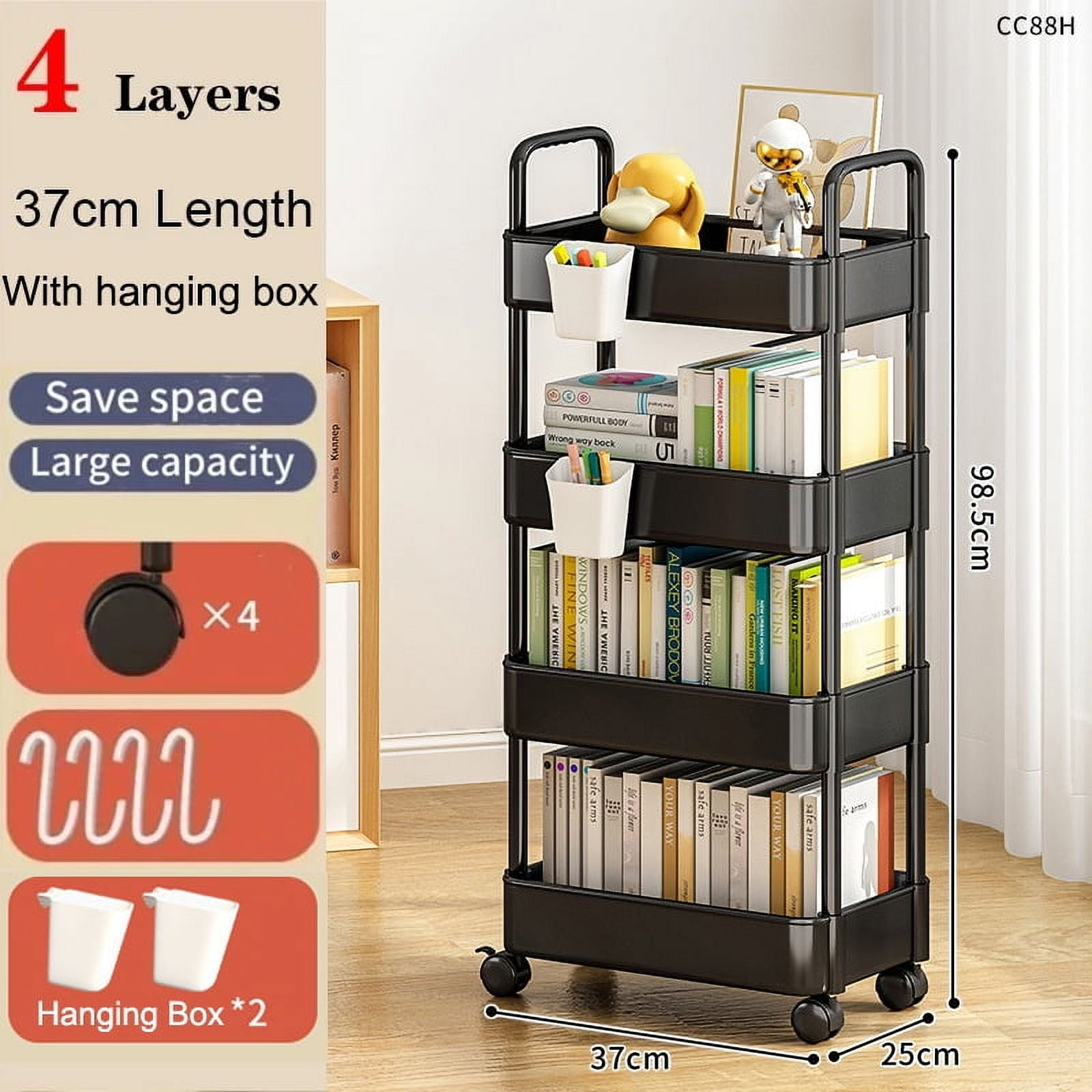 Mobile Storage Rack, Kitchen Organizer Cart with Wheels, Multilayer ...