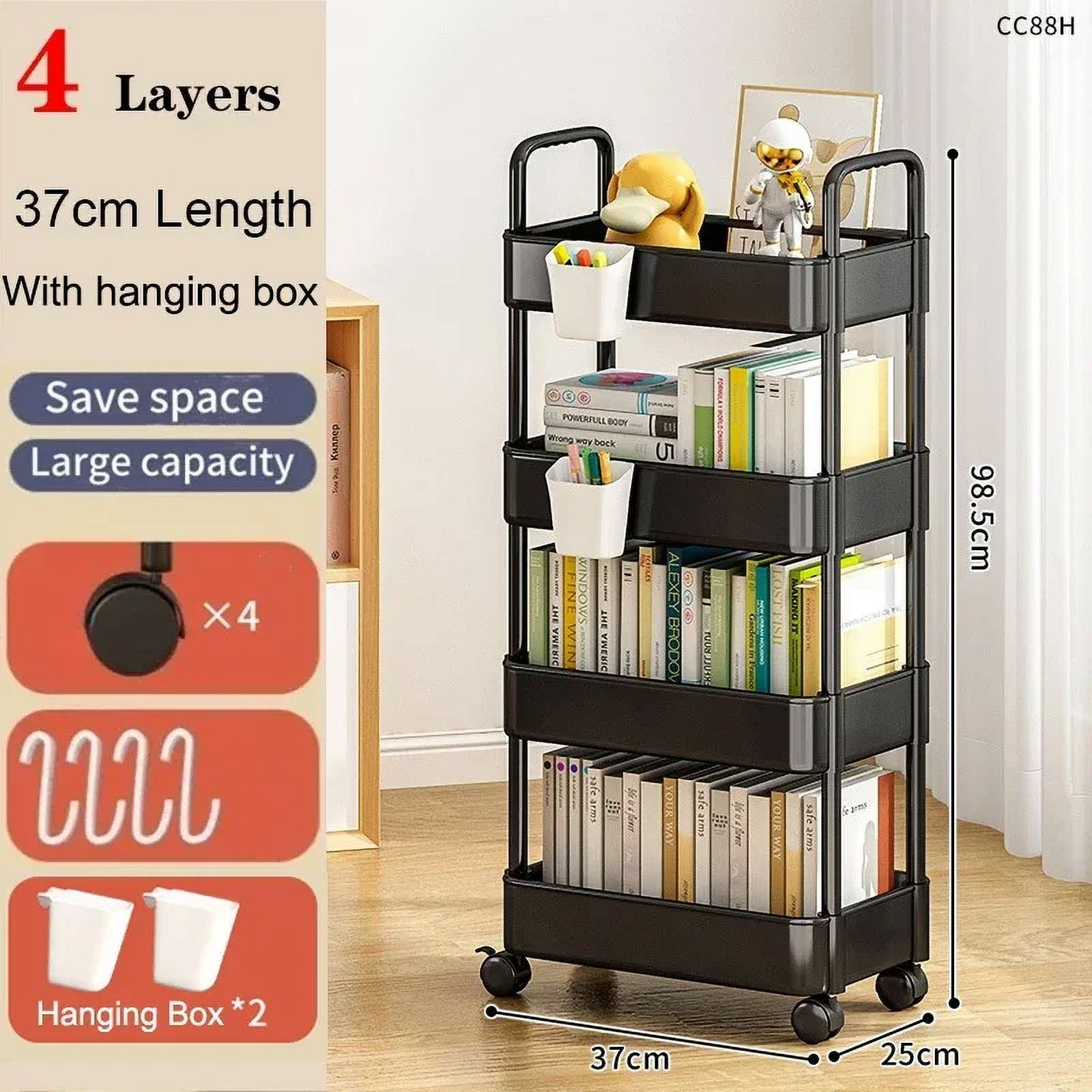 Mobile Storage Rack Trolley Magazine Shelf Rolling Kitchen Utility ...