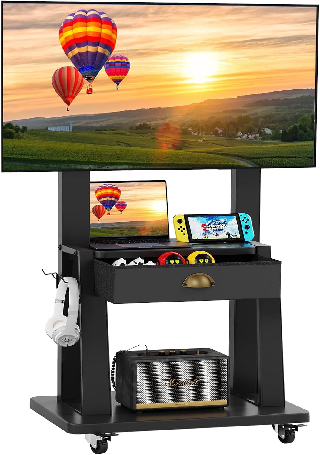Mobile TV Cart with Drawer,for 23-75 inch Flat/Curved Screen Up to ...