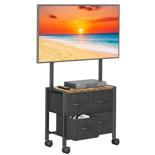 Mobile TV Cart Rolling Stand with 4 Drawers for 23-60 Inch Flat Curved ...