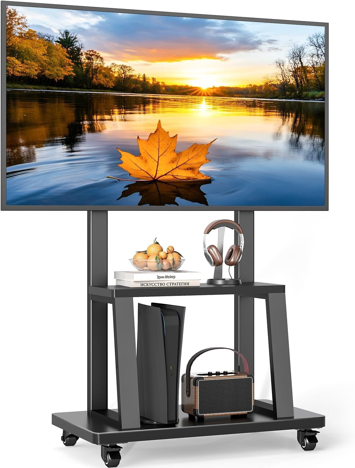 Mobile TV Cart Rolling TV Stand for 37-75 inch TVs Up to 150lbs, Heavy ...