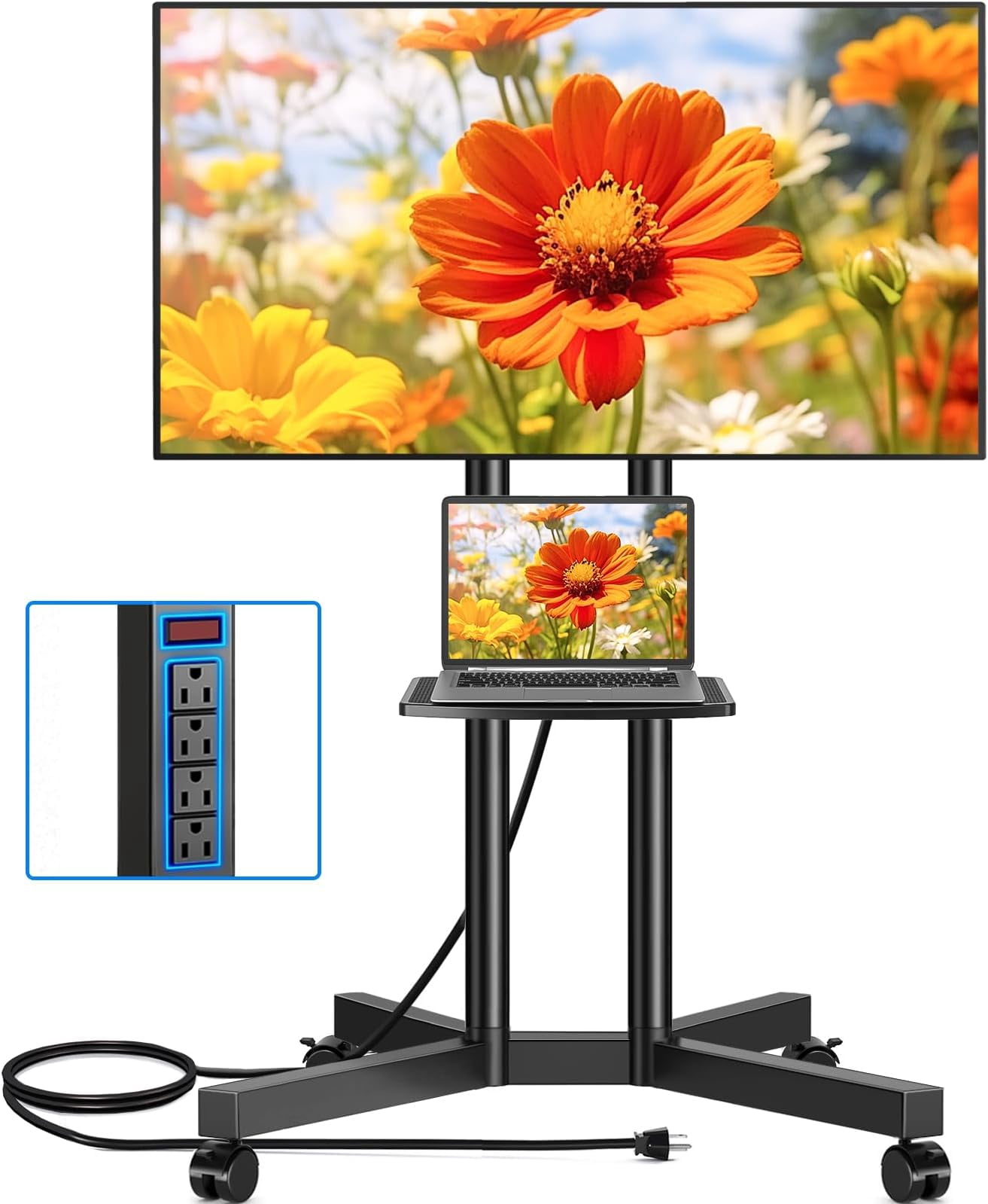 Mobile TV Cart Rolling TV Stand with Power Outlet for 32-75 Inch ...