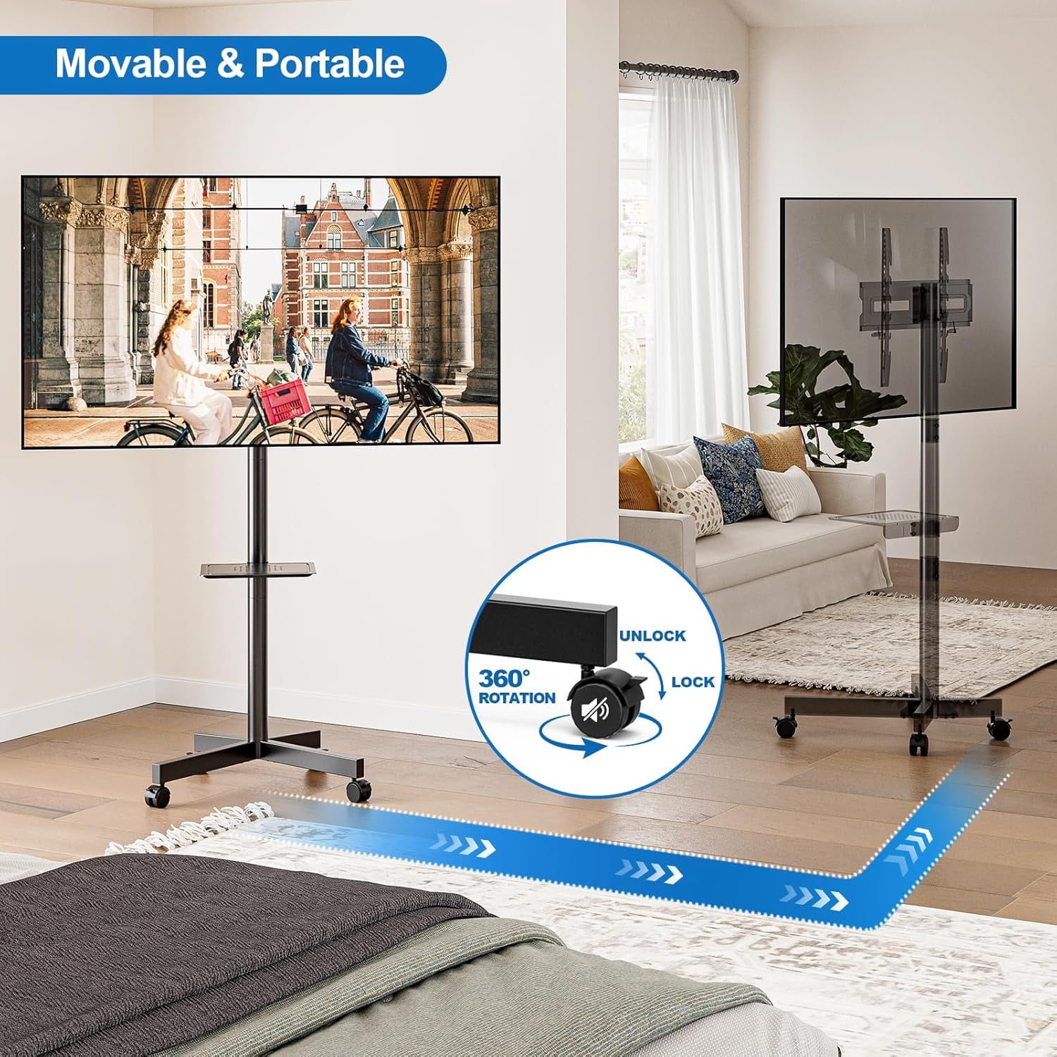 Mobile TV Stand for 23-65 Inch LCD LED Flat/Curved Panel Screen TVs ...
